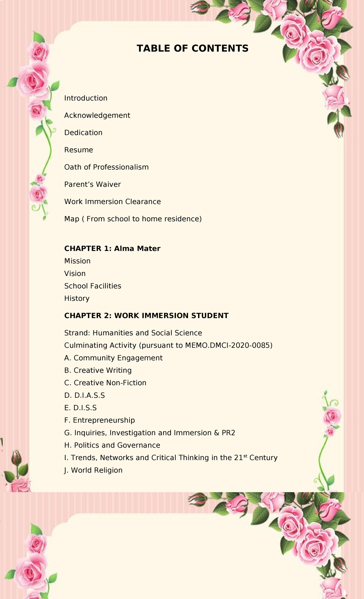 Table-OF- Content 1 - TABLE OF CONTENTS Introduction Acknowledgement ...