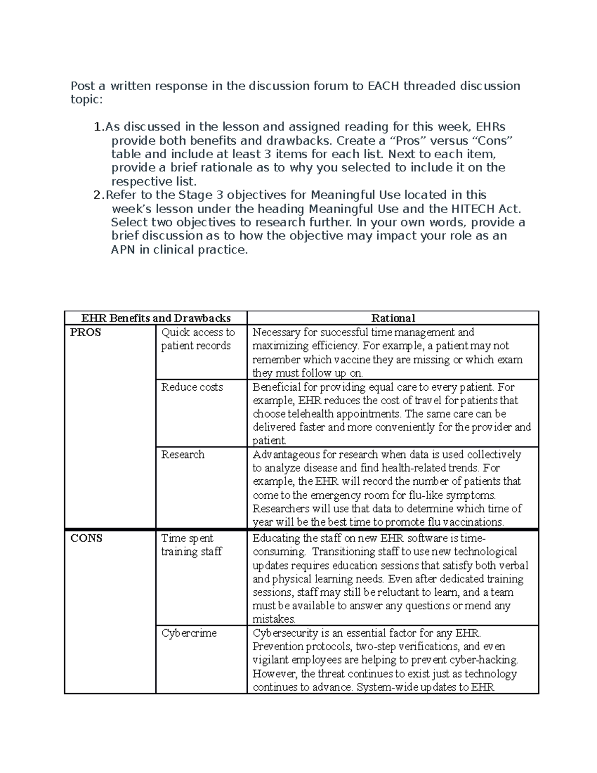 Week 3 Discussion - PROS AND CONS - Post a written response in the ...