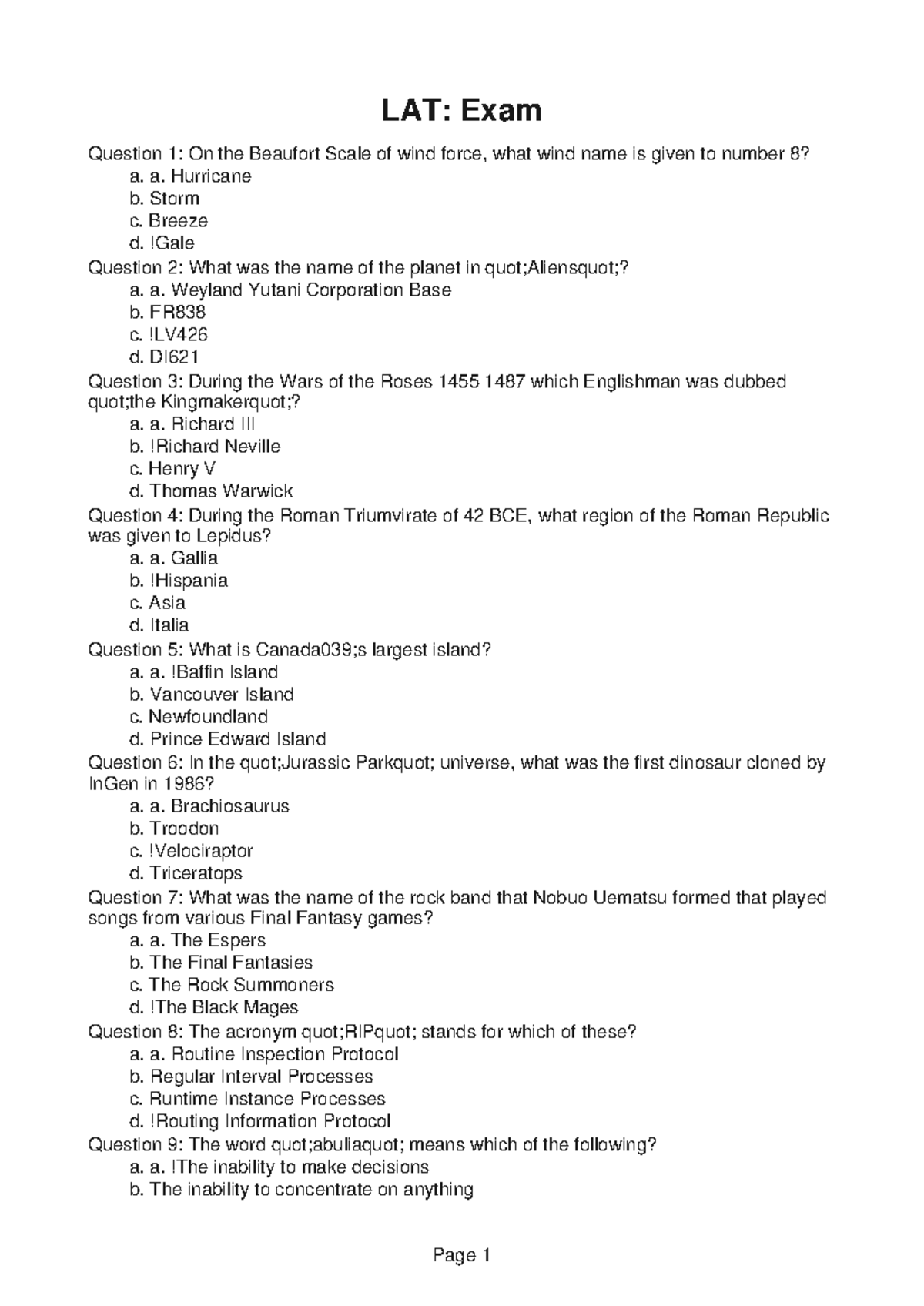 LAT271 Midterm 9 - LAT: Exam Question 1: On the Beaufort Scale of wind ...