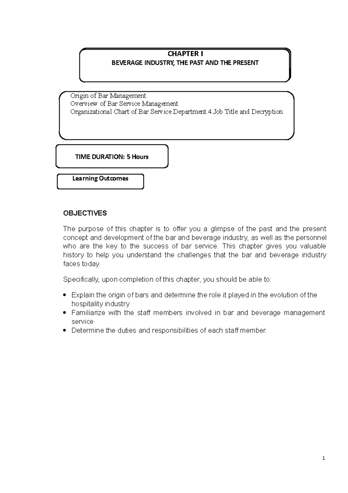 Bar management chapter 1 7 newdocx - 1 CHAPTER I BEVERAGE INDUSTRY, THE ...
