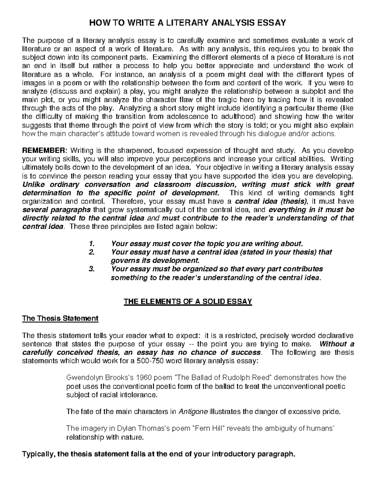Howtowritealiteraryanalysisessay 10 - HOW TO WRITE A LITERARY ANALYSIS ...