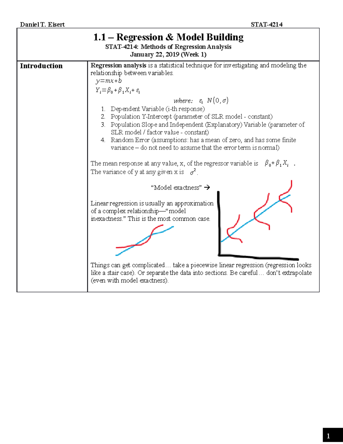 Stat 4214 Notes 1 1 Regression And Modeling 1 Daniel T Eisert Stat 1 Regression