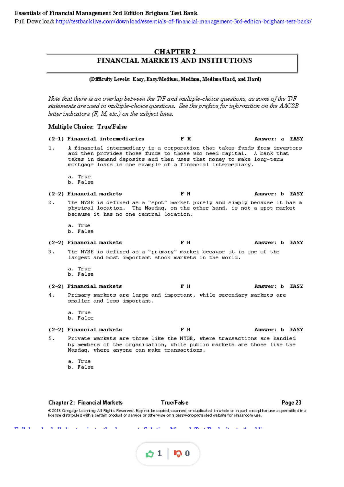 Chapter-2-test-bank compress - Chapter 2: Financial Markets True/False ...