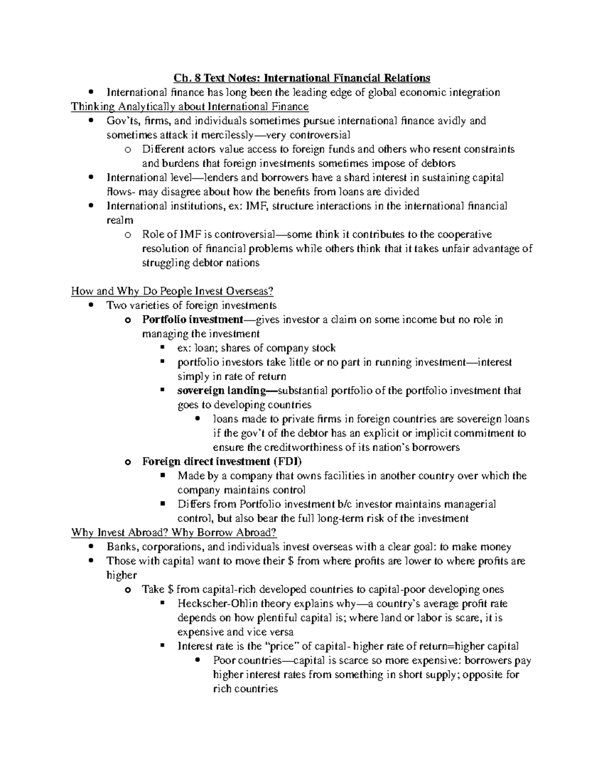 Ch. 8 Notes - Ch. 8 Text Notes: International Financial Relations ...