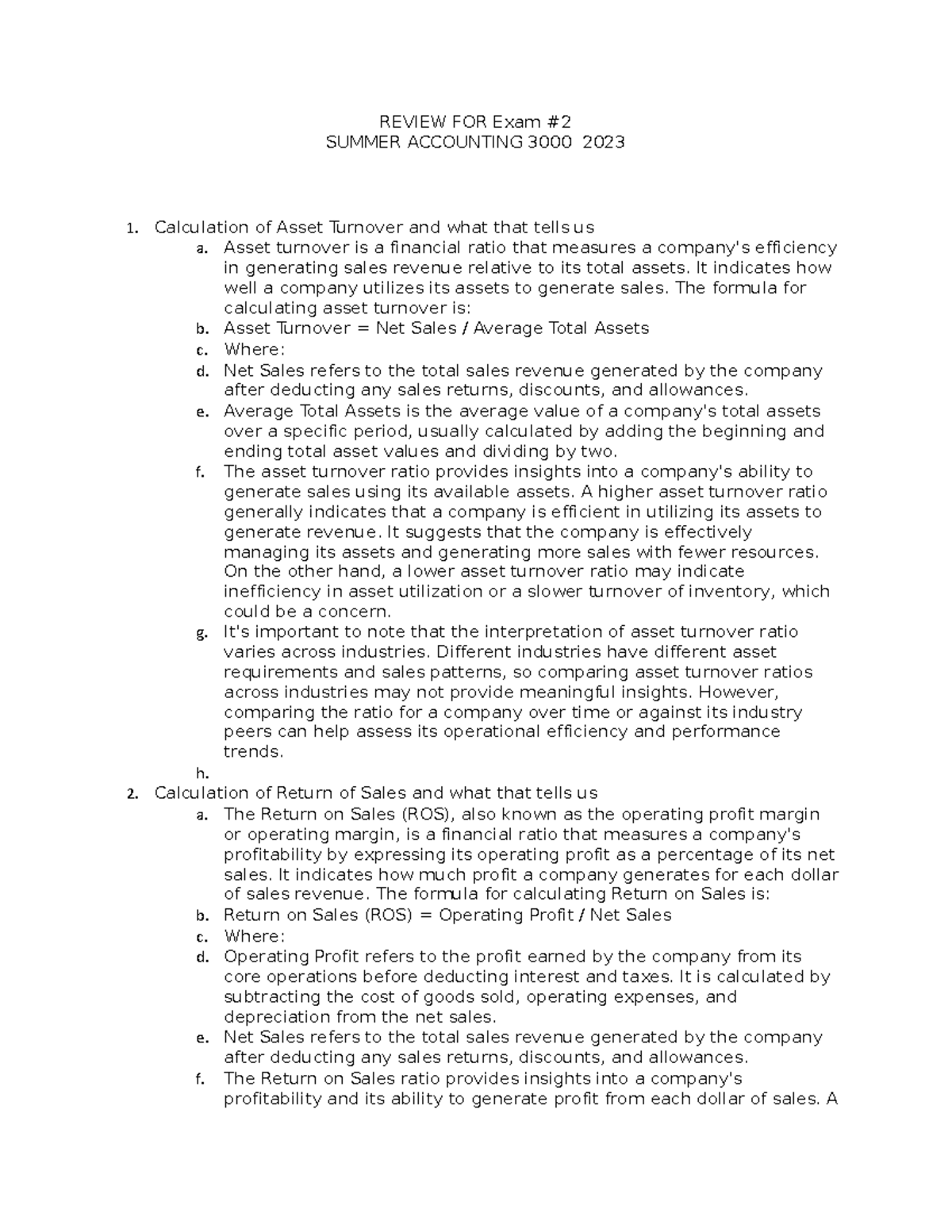 Exam 2 Review - This is the Exam 2 notes - REVIEW FOR Exam # SUMMER ...