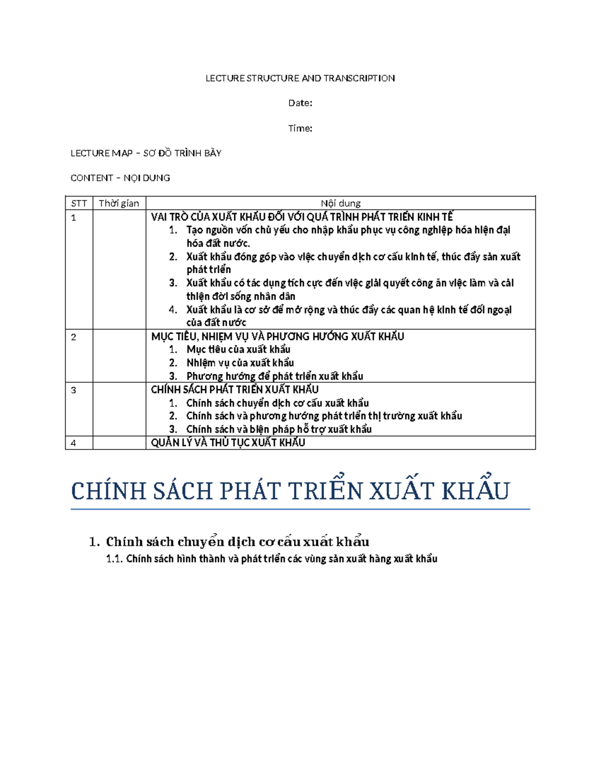 Lecture Structure AND Transcription - LECTURE STRUCTURE AND ...