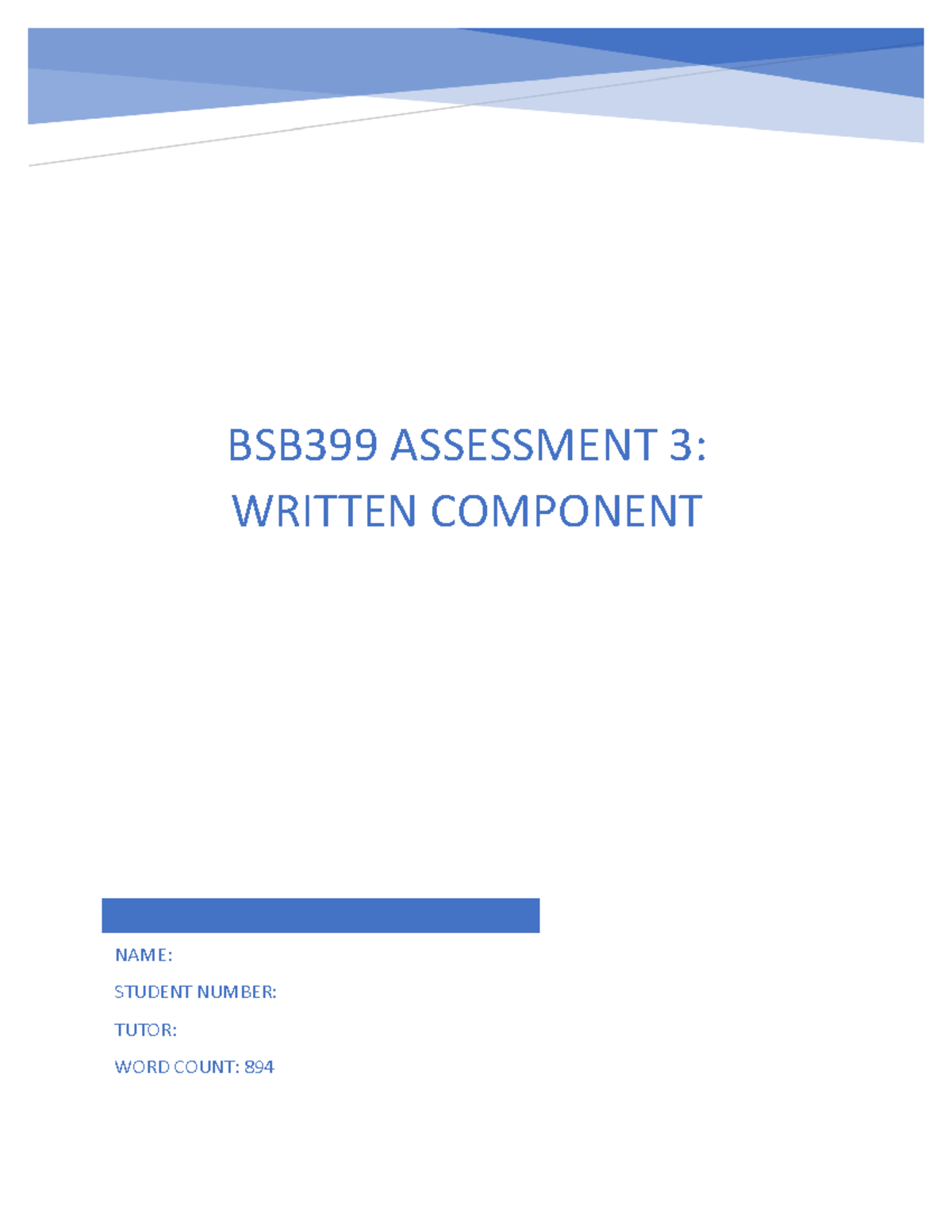 BSB399 Assessment 3 Professional Plan (Written Component) 2021 - BSB399 ...