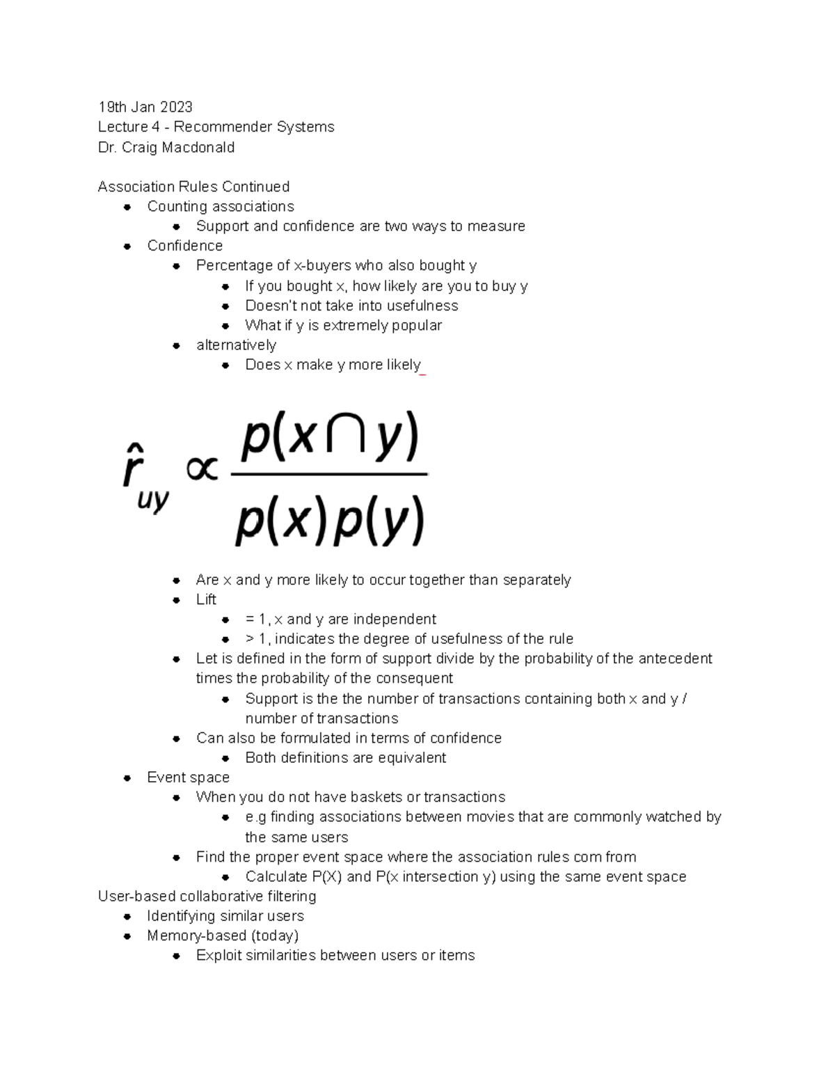 Recommender Systems Lecture 4 - 1th Jan 2023 - COMPSCI4075 - Studocu