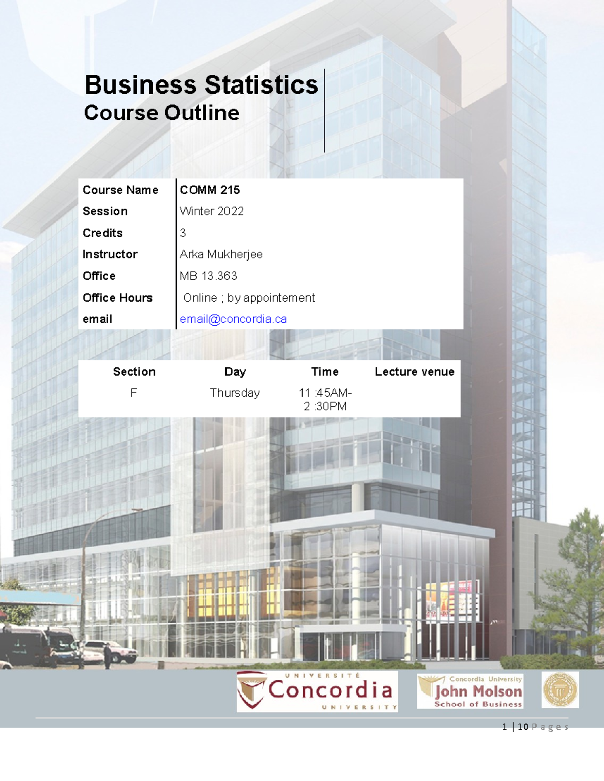 Outline of Business statistics Comm 215 2022 - Business Statistics ...