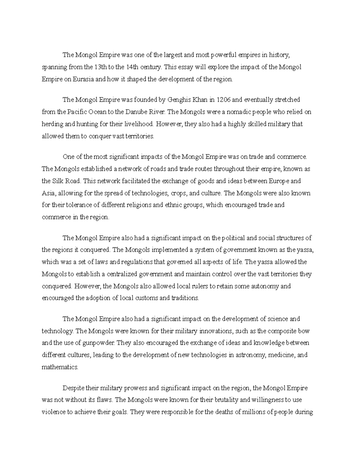 The Mongol Empire and Its Impact on Eurasia - The Mongol Empire was one ...