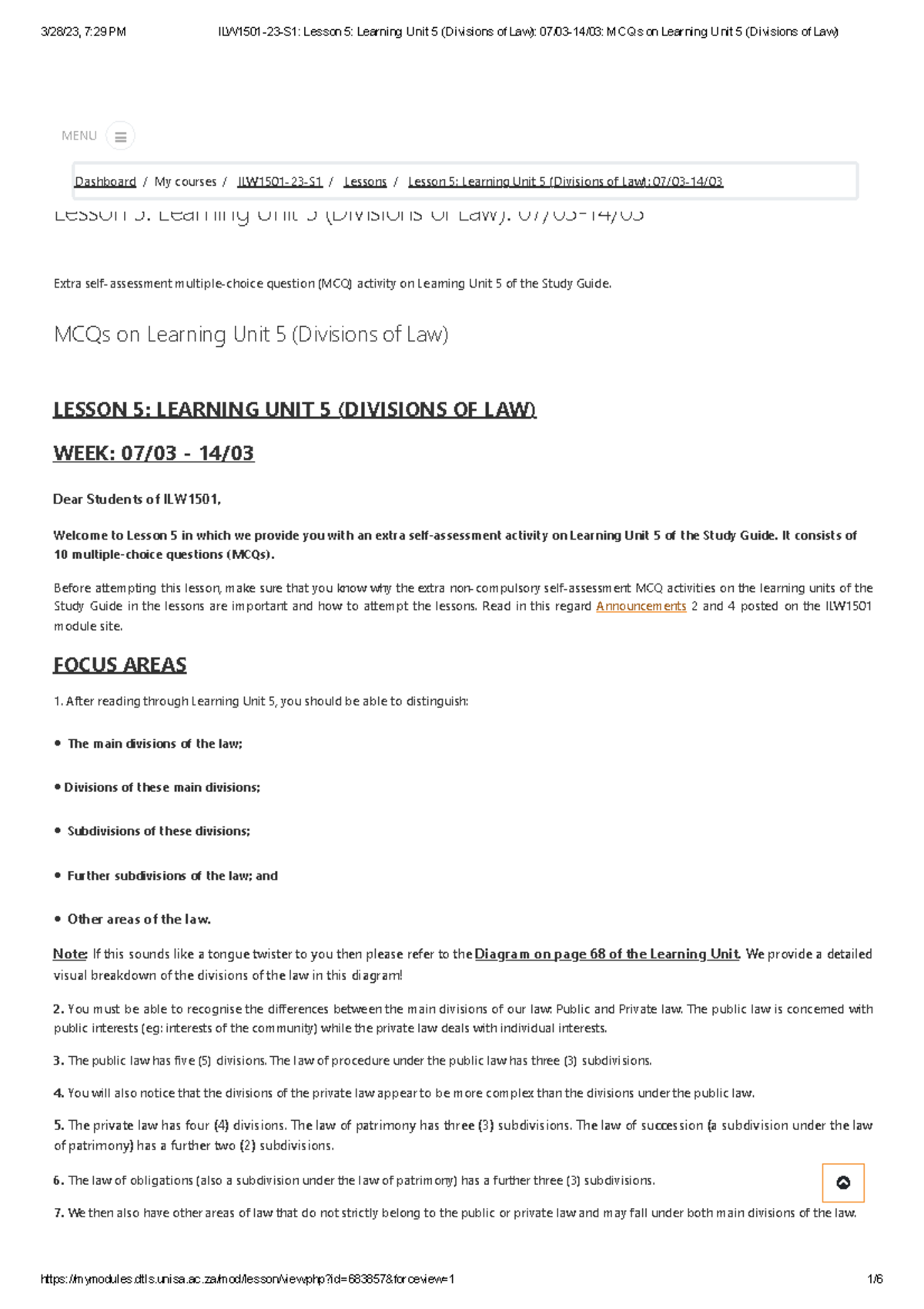 ILW1501-23-S1 Lesson 5 Learning Unit 5 (Divisions of Law) 07 03-14 03 ...