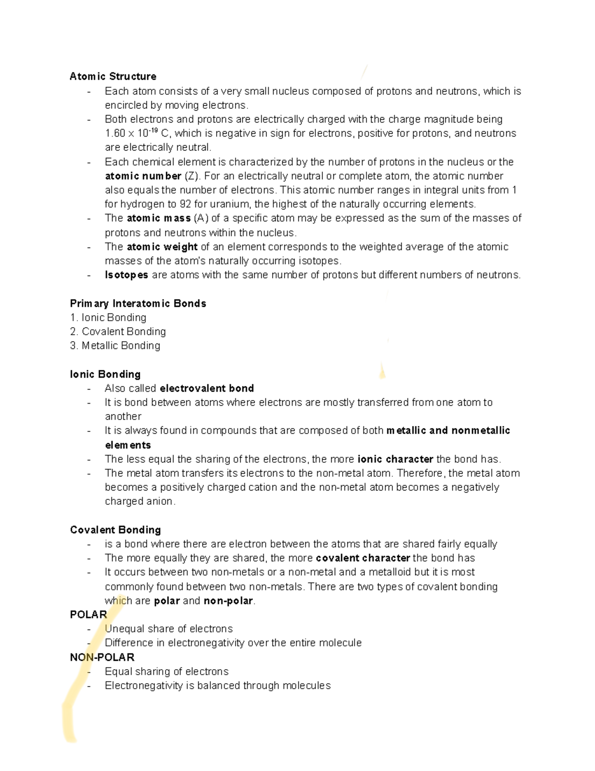 MSE - Notes - Atomic Structure - Each atom consists of a very small ...