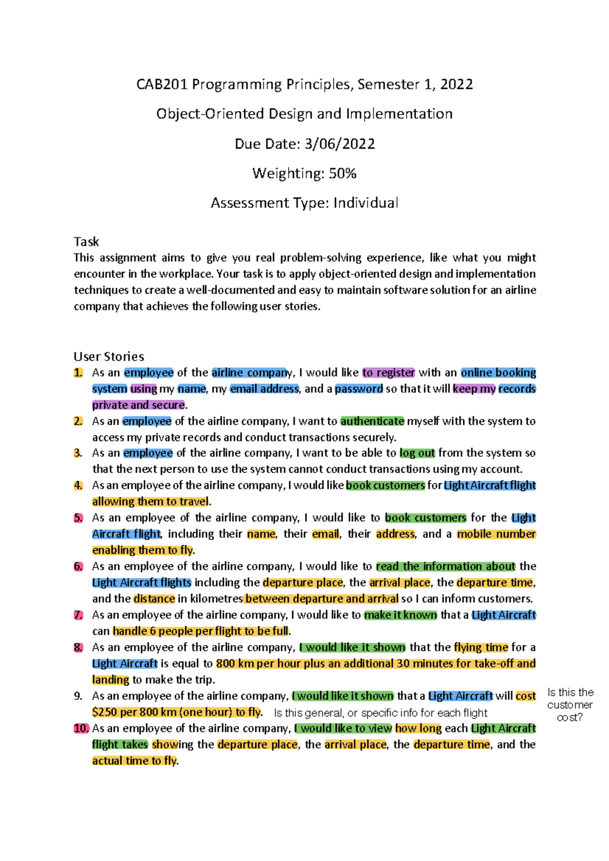Tasksheet - CAB201 Programming Principles, Semester 1, 2022 Object-Oriented Design and - Studocu