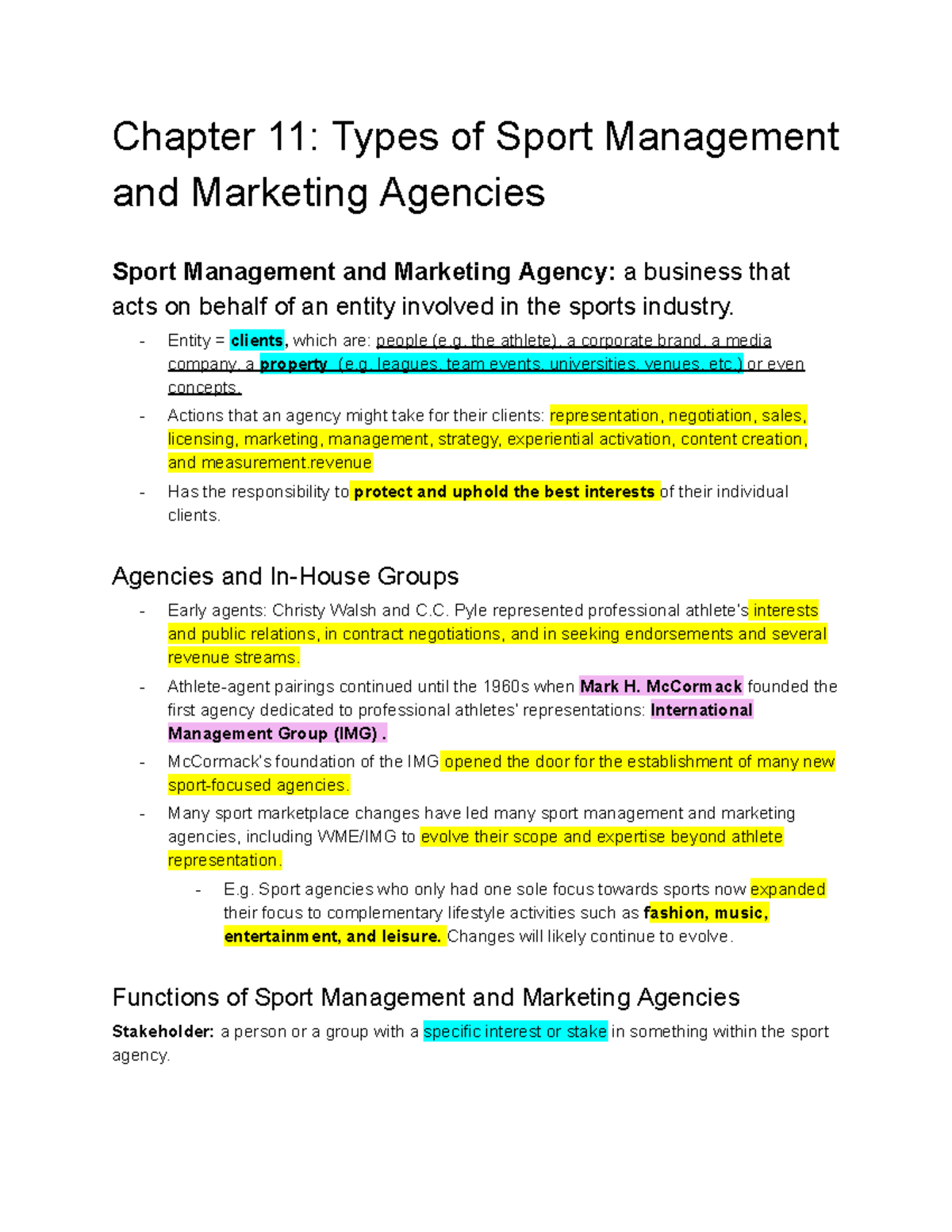 KRLS 105 Final Notes - Chapter 11: Types of Sport Management and ...