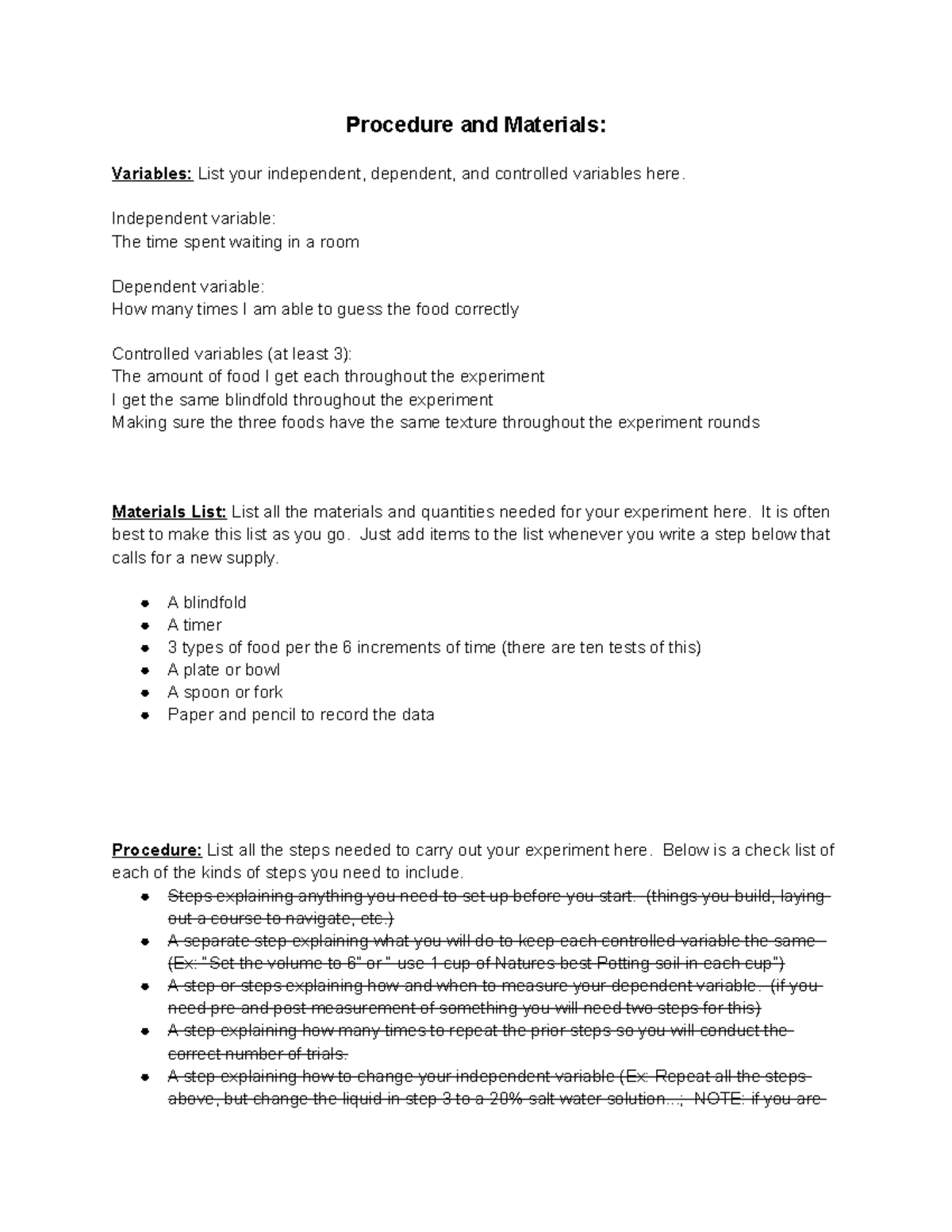 Procedure and Materials List -1 - Procedure and Materials: Variables ...