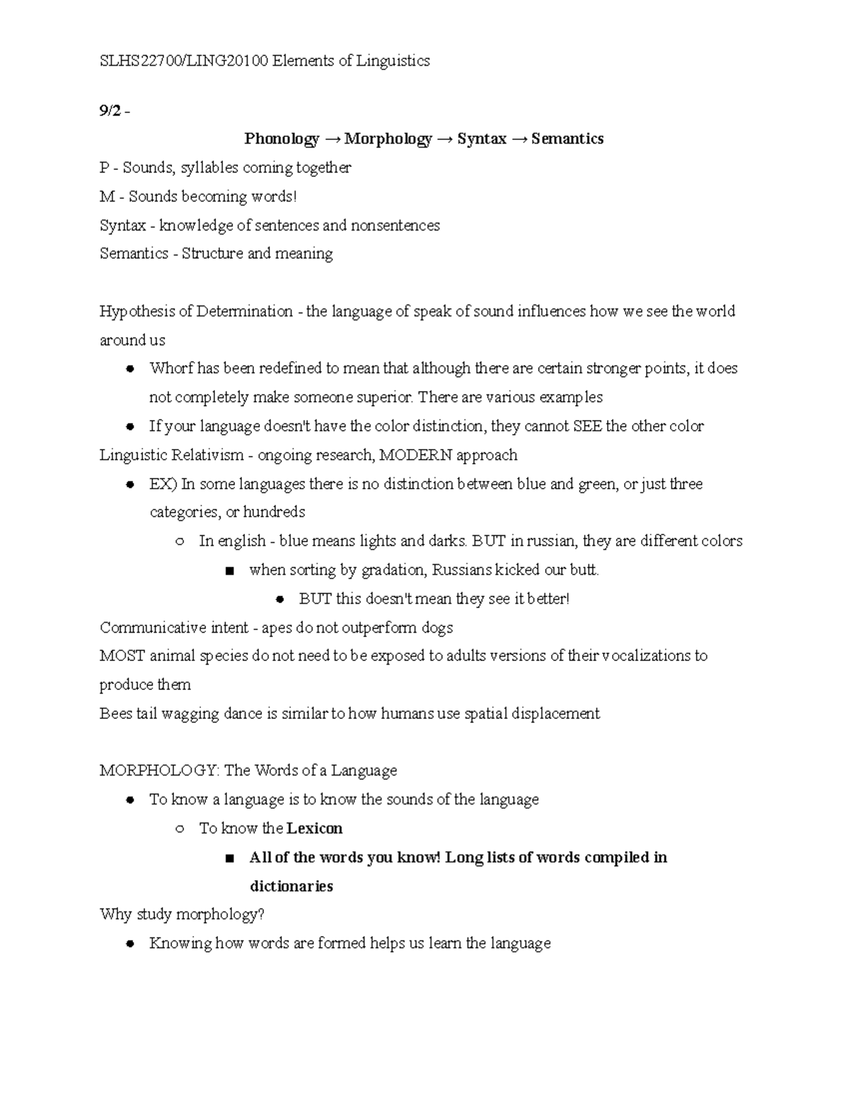 SLHS 227 - General Linguistics - 9/2 - Phonology → Morphology → Syntax ...
