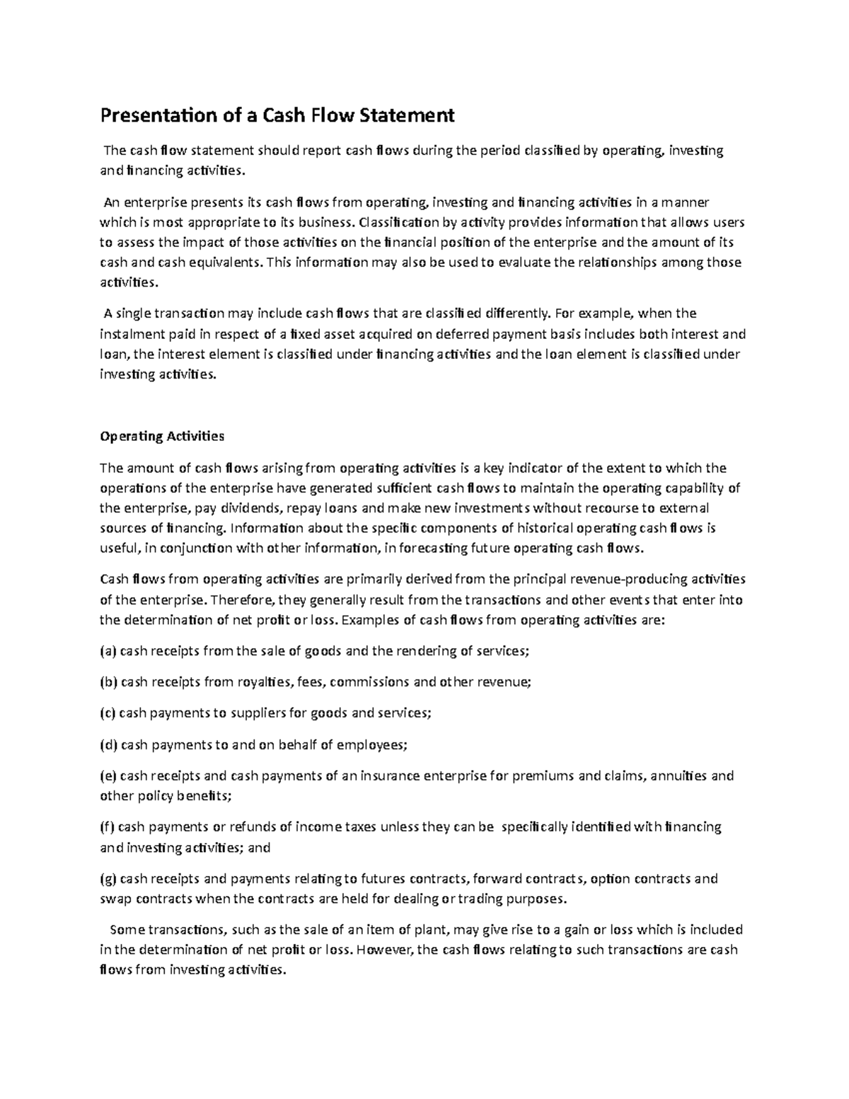 Presentation of cash flow statement - Presentation of a Cash Flow ...