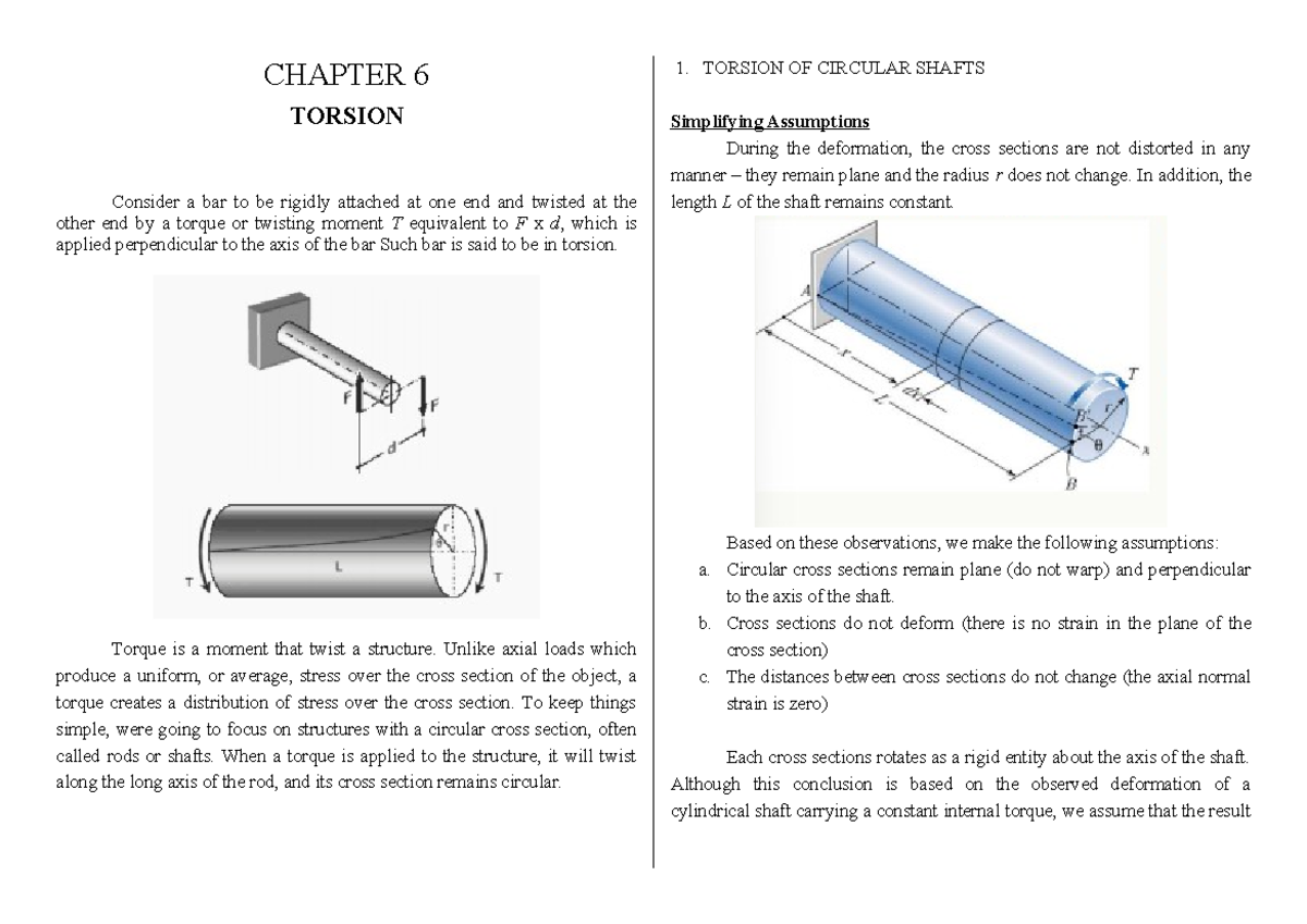 MDB-Module-6 - bs civil engineering 2nd yr notes - CHAPTER 6 TORSION ...