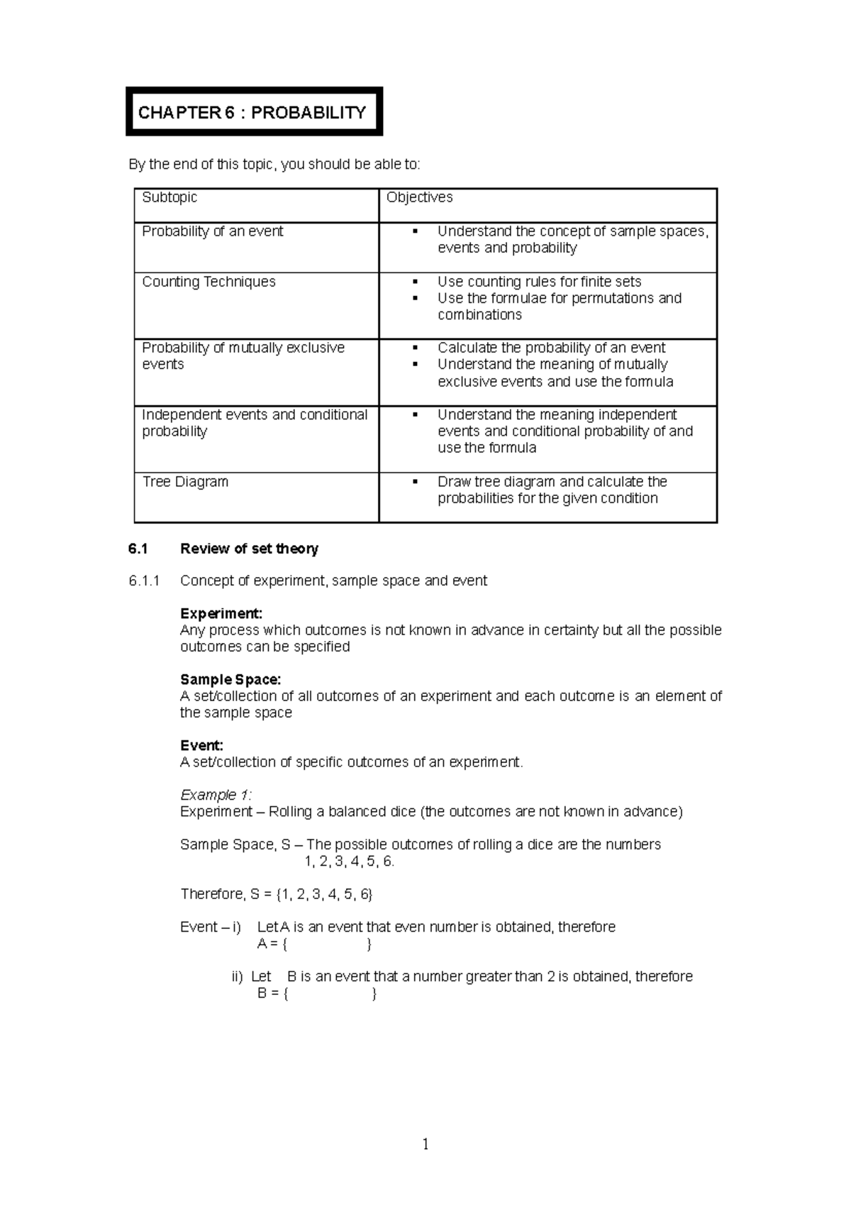Chapter 6 - CHAPTER 6 : PROBABILITY By the end of this topic, you ...