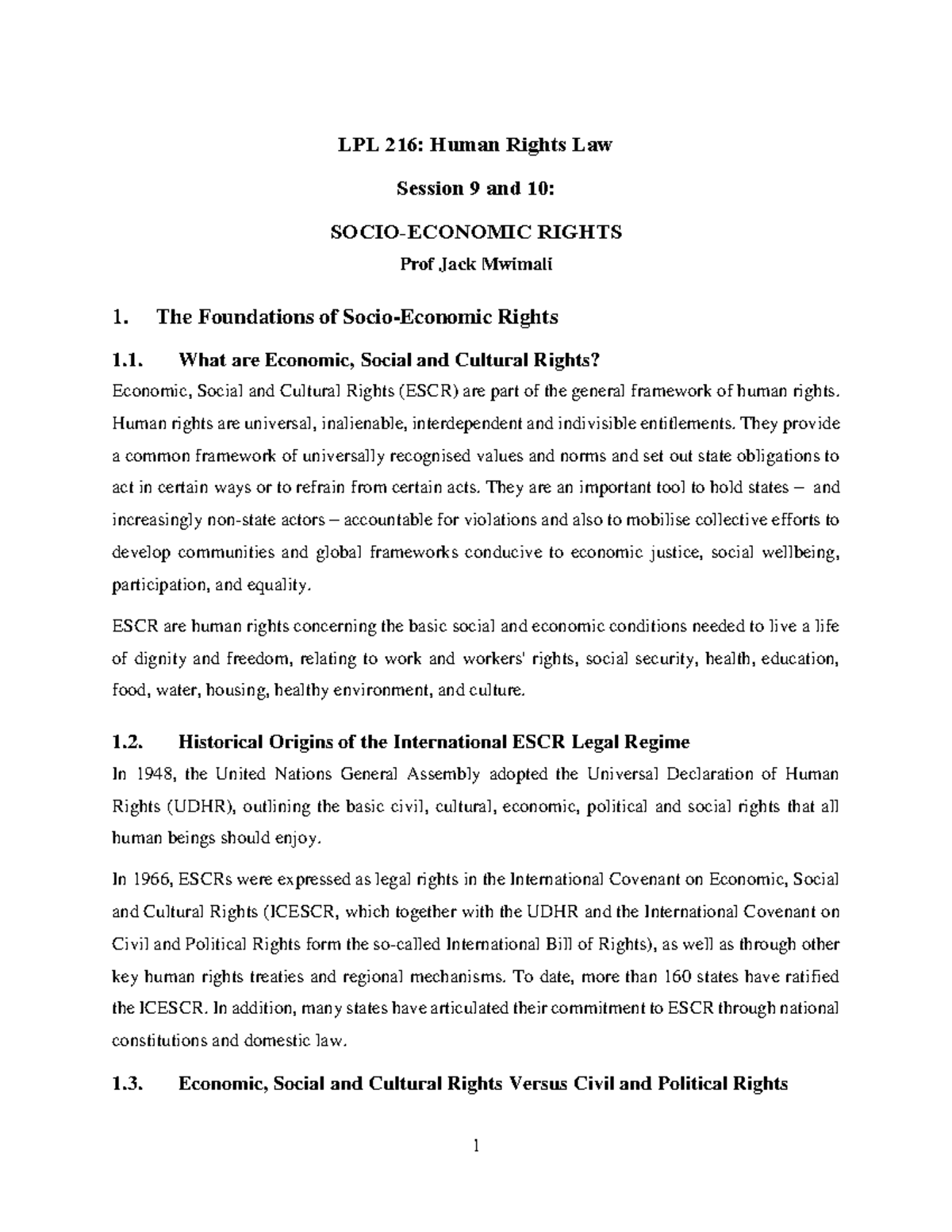 Introduction to Socio-Economic Rights - LPL 216: Human Rights Law ...