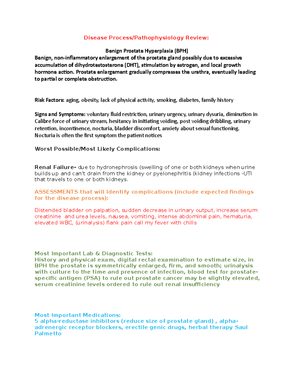 BPH Patho - Disease Process/Pathophysiology Review: Benign Prostate ...