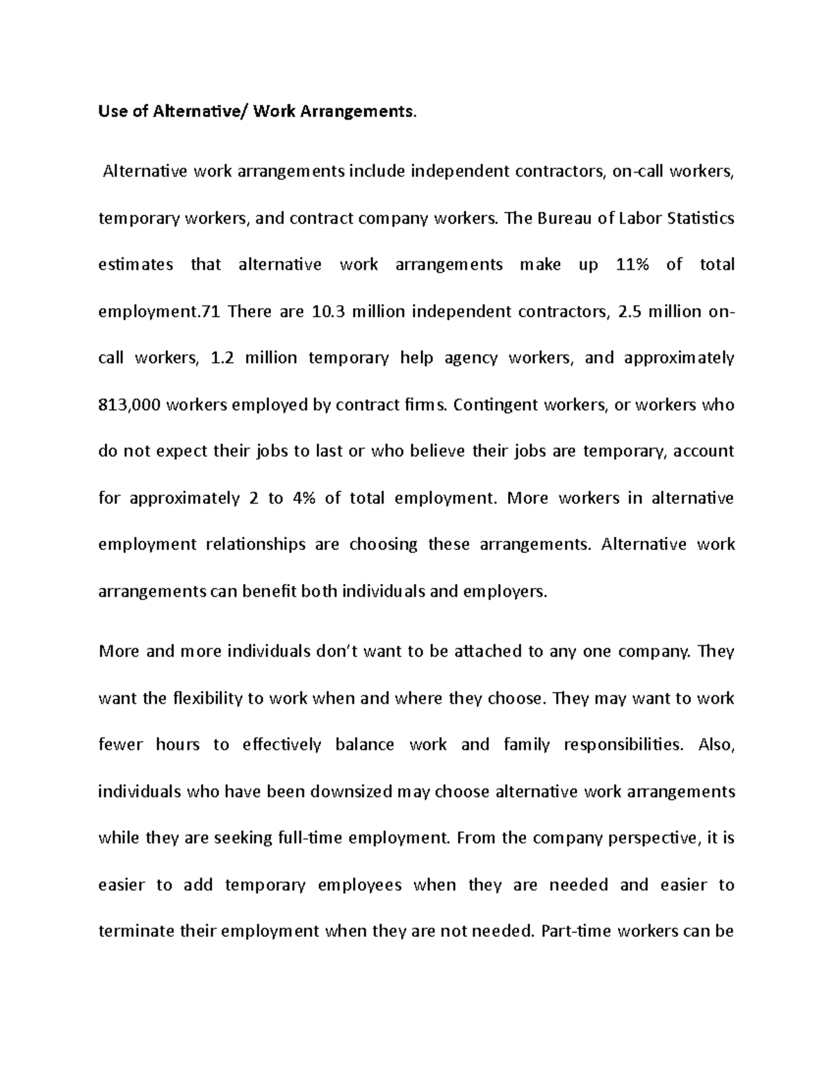 Hrm-Use of Alternative - Use of Alternative/ Work Arrangements ...