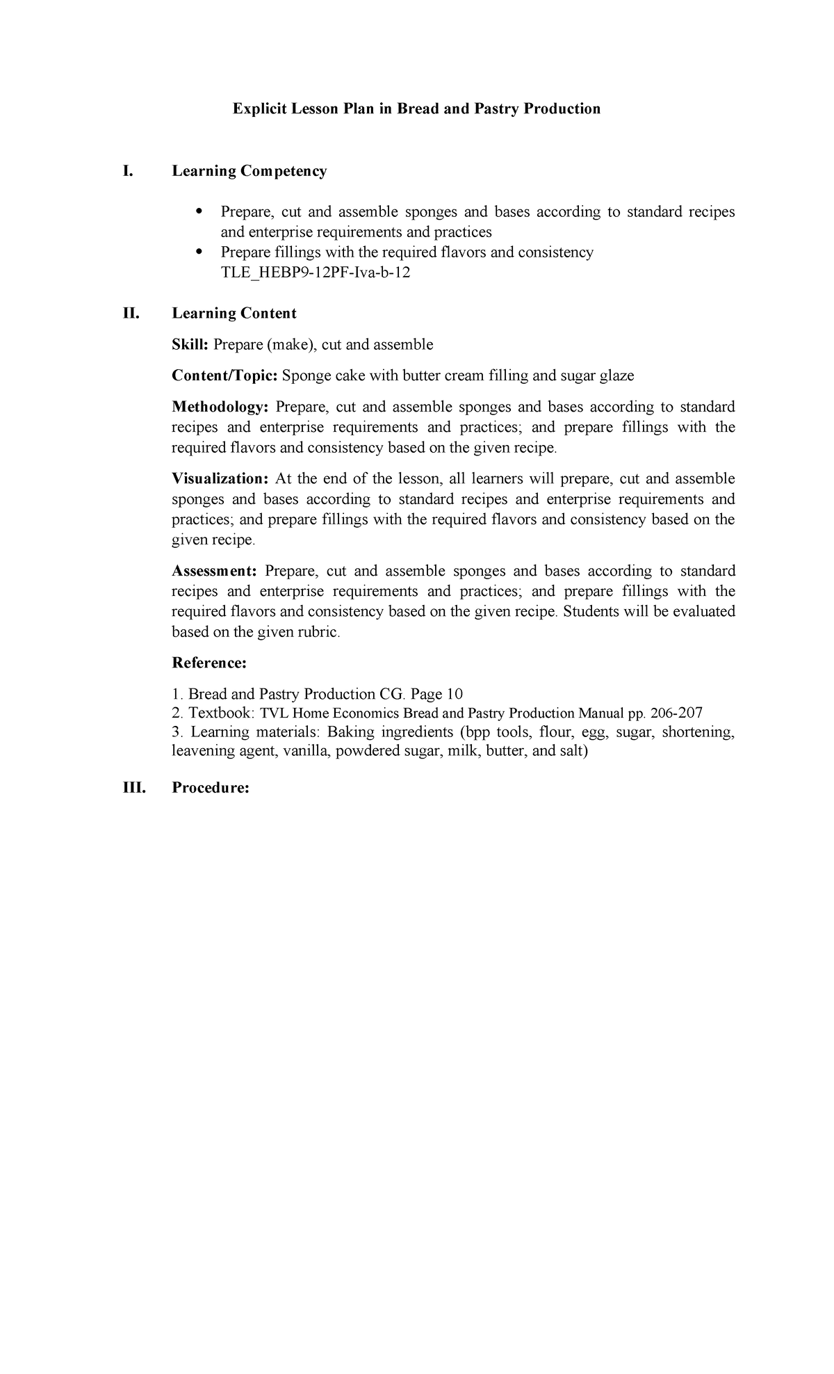 Explicit Lesson Plan in Bread and Pastry Production - Learning ...