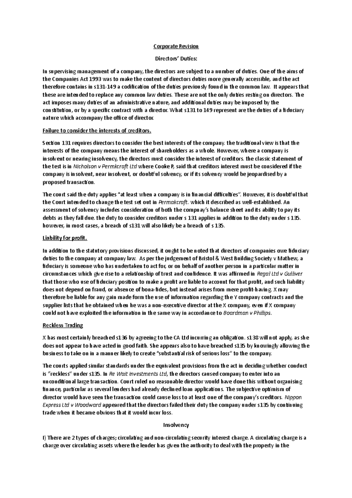 Corporate revision - Corporate Revision Directors’ Duties: In ...