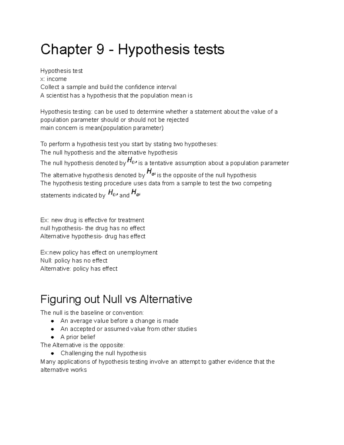 Chapter 9 - Chapter 9 - Hypothesis tests Hypothesis test x: income ...