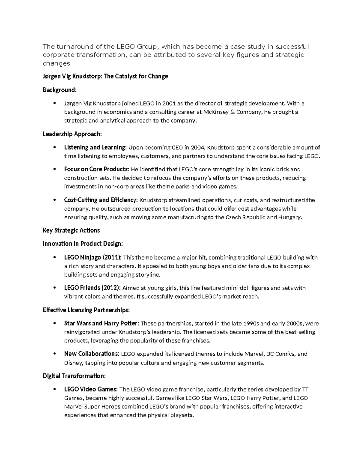 The change initiator - sds - The turnaround of the LEGO Group, which ...