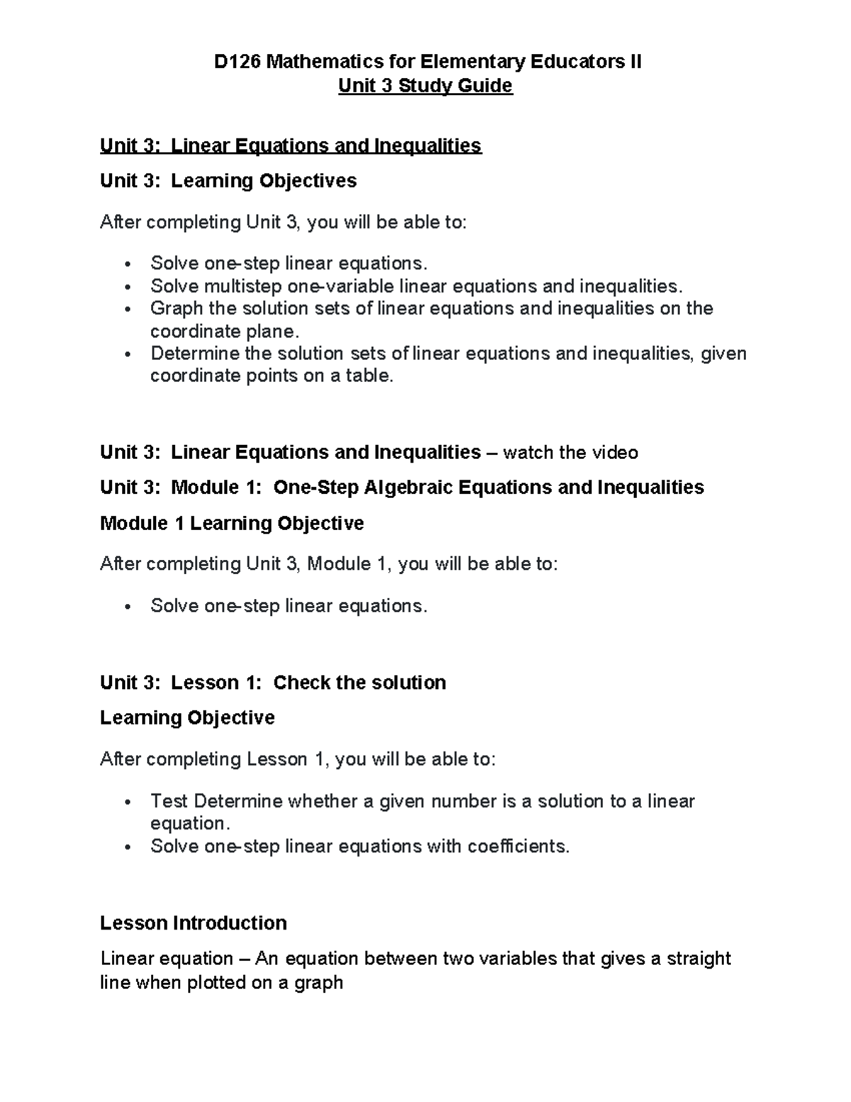 D126 Unit 3 Study Guide - D126 Mathematics for Elementary Educators II ...