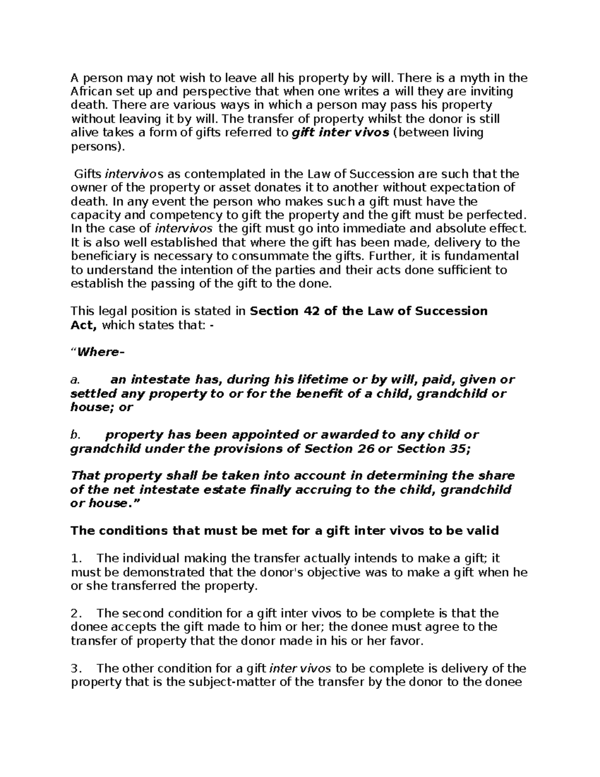 Gifts Inter vivos - A person may not wish to leave all his property by ...