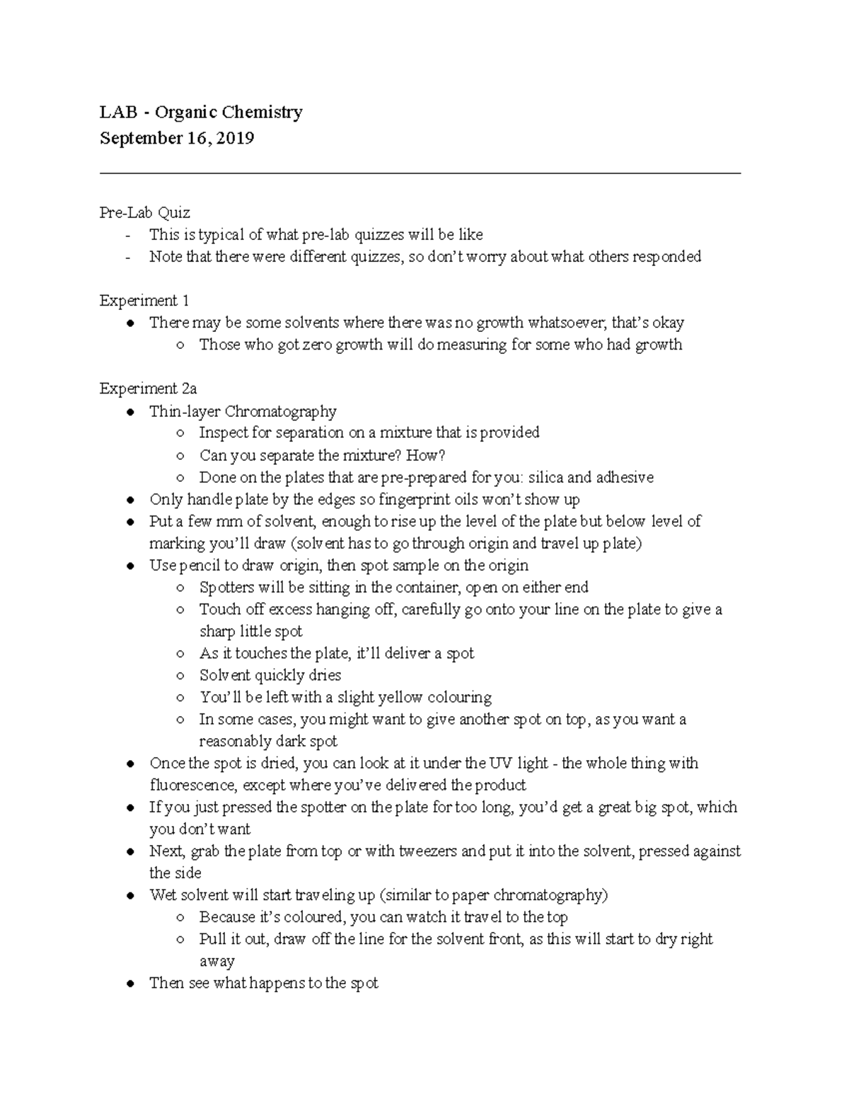 Organic Chemistry I Lab (Sept 16, 2020) - LAB - Organic Chemistry ...