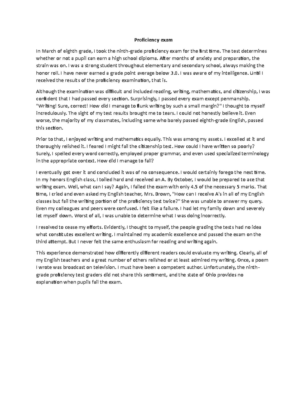 Proficiency exam - The test determines whether or not a pupil can earn ...