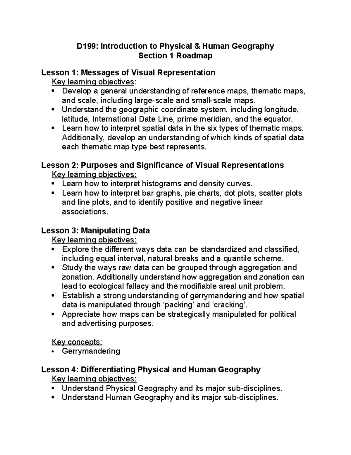Section 1 Roadmap - hlep work - D199: Introduction to Physical & Human ...
