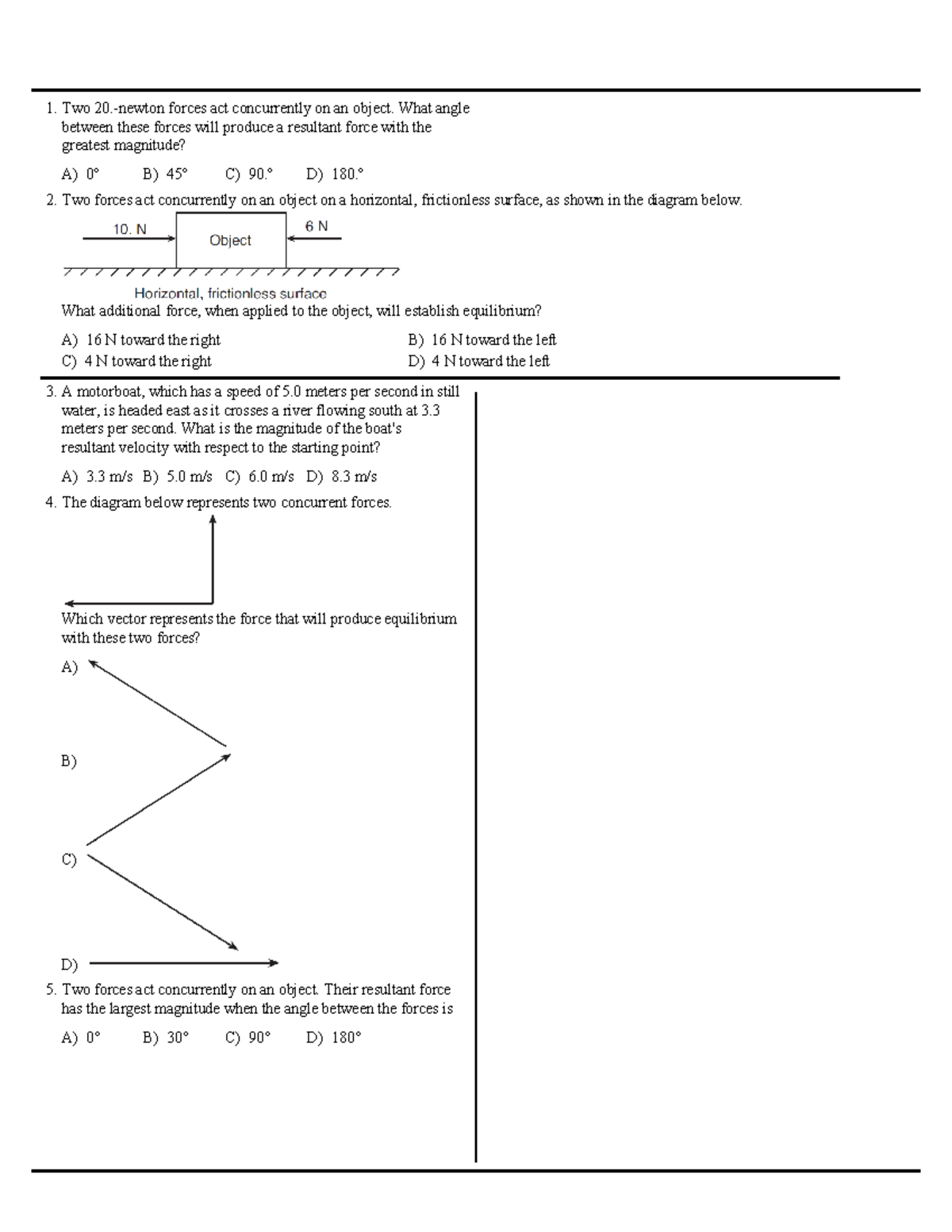 Vectors (Regents Questions) - A) 0º B) 45º C) 90.º D) 180.º Two 20 ...