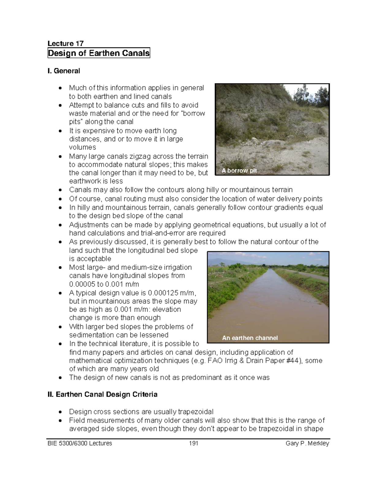 17 design of earthen canals - Lecture 17 Design of Earthen Canals I ...