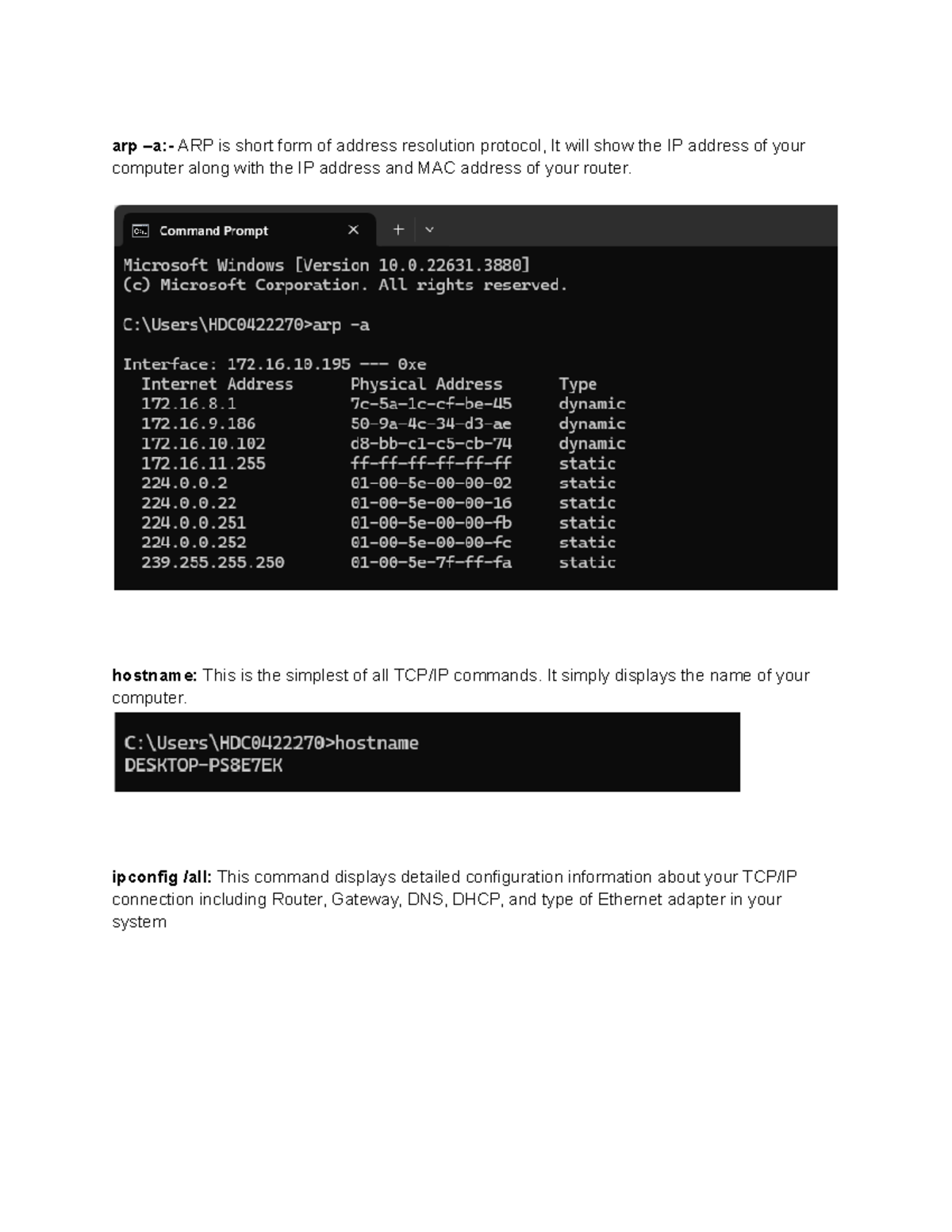 Untitled document - read - arp –a:- ARP is short form of address ...