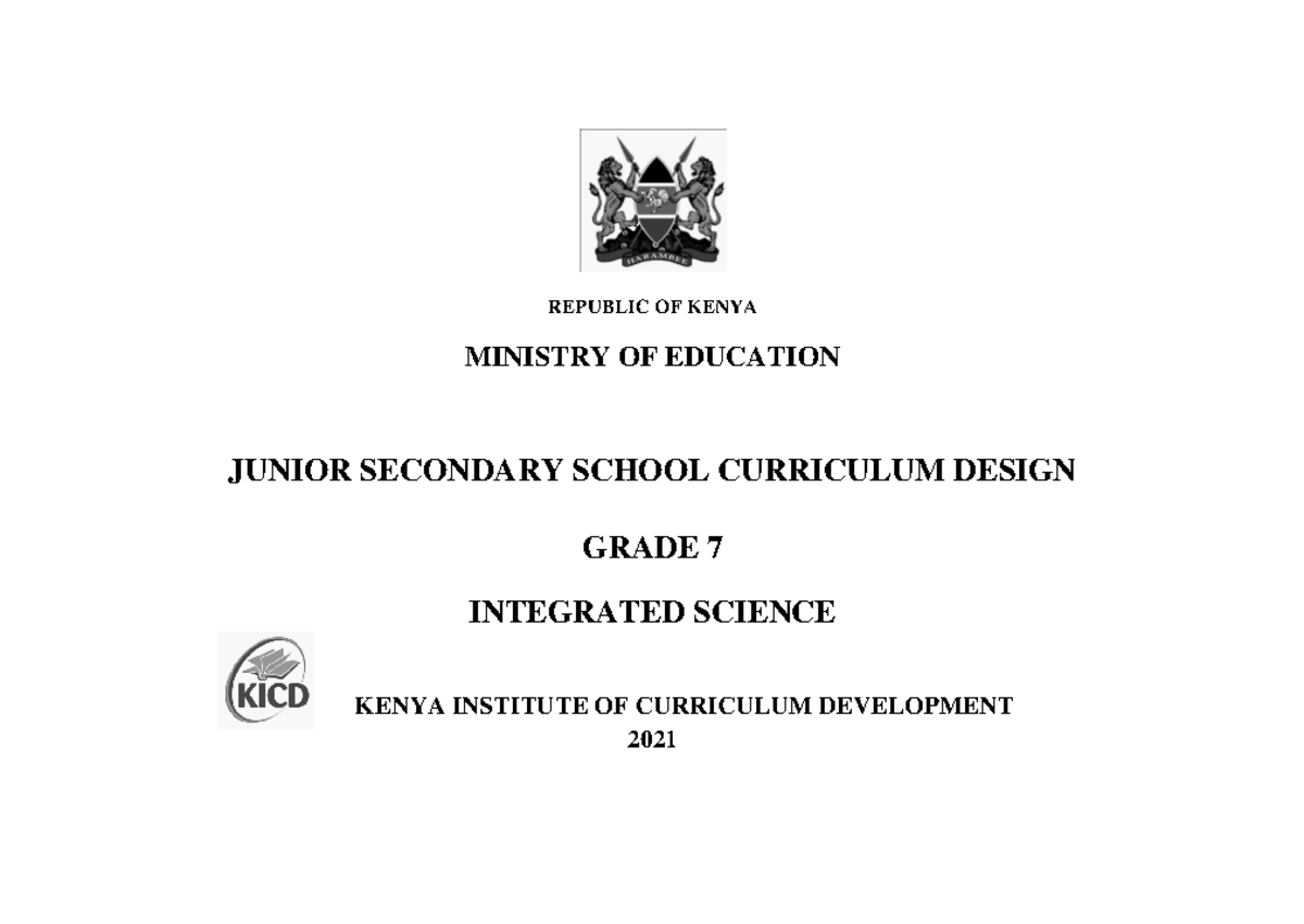 Integrated Science Grade 7 Curriculum Design - REPUBLIC OF KENYA ...