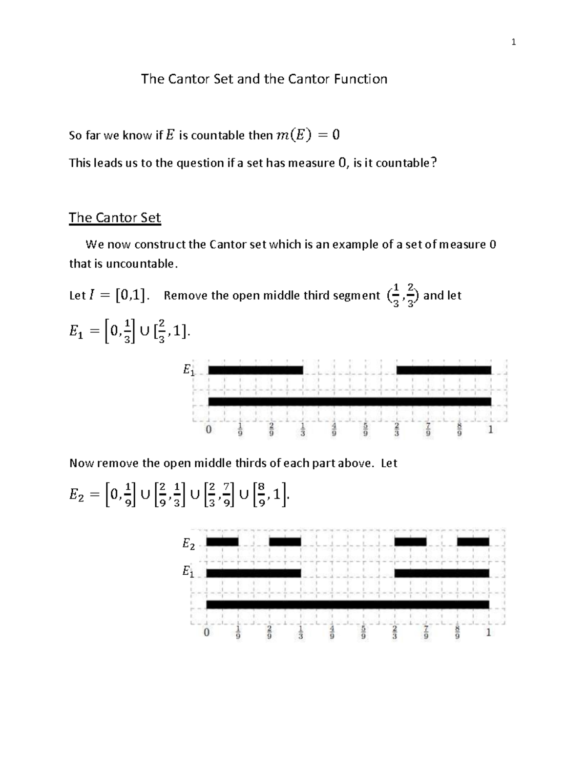 The Cantor Set And The Cantor Function Let 𝐼 [0 1] Remove The Open