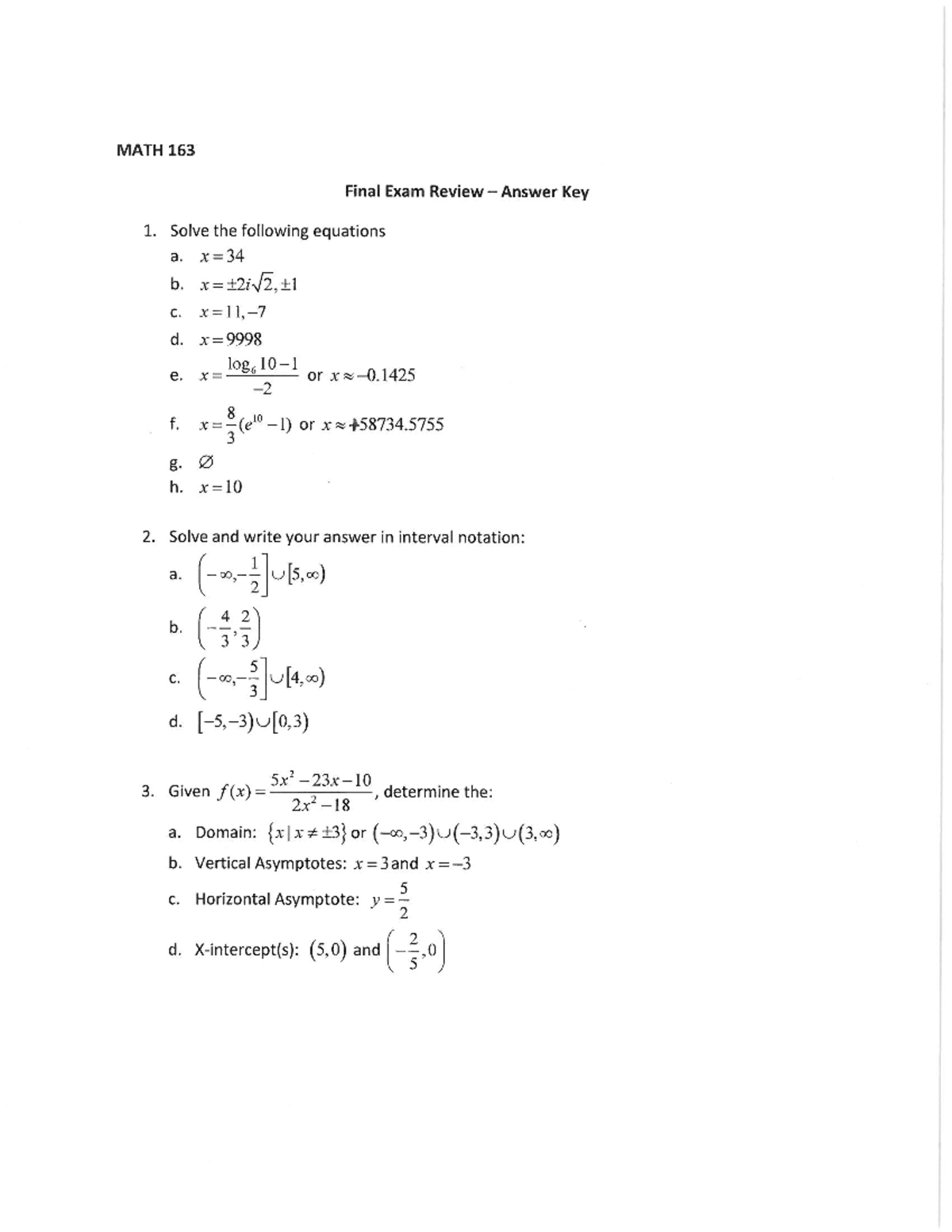 Math163 reviewkey - Exam 1 review answe Key for Math 163 - MATH 163 ...