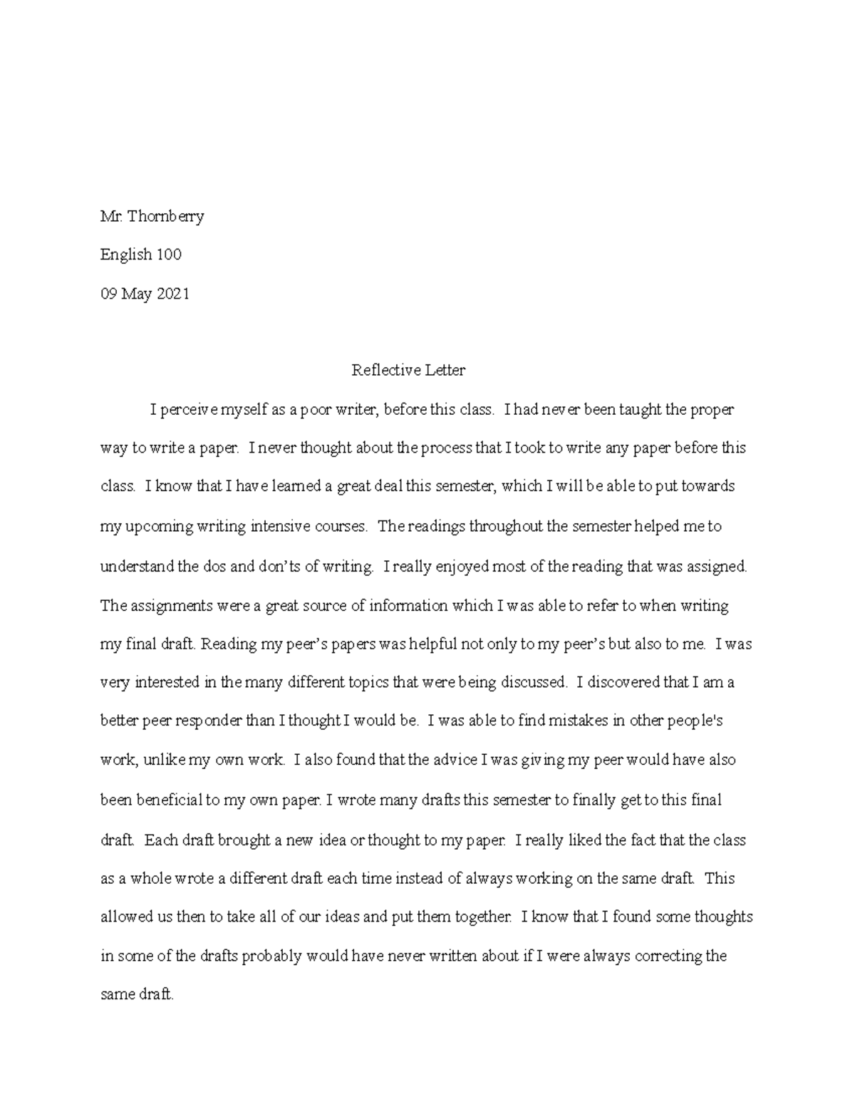 Reflective Letter for student teachers and their observation experience ...