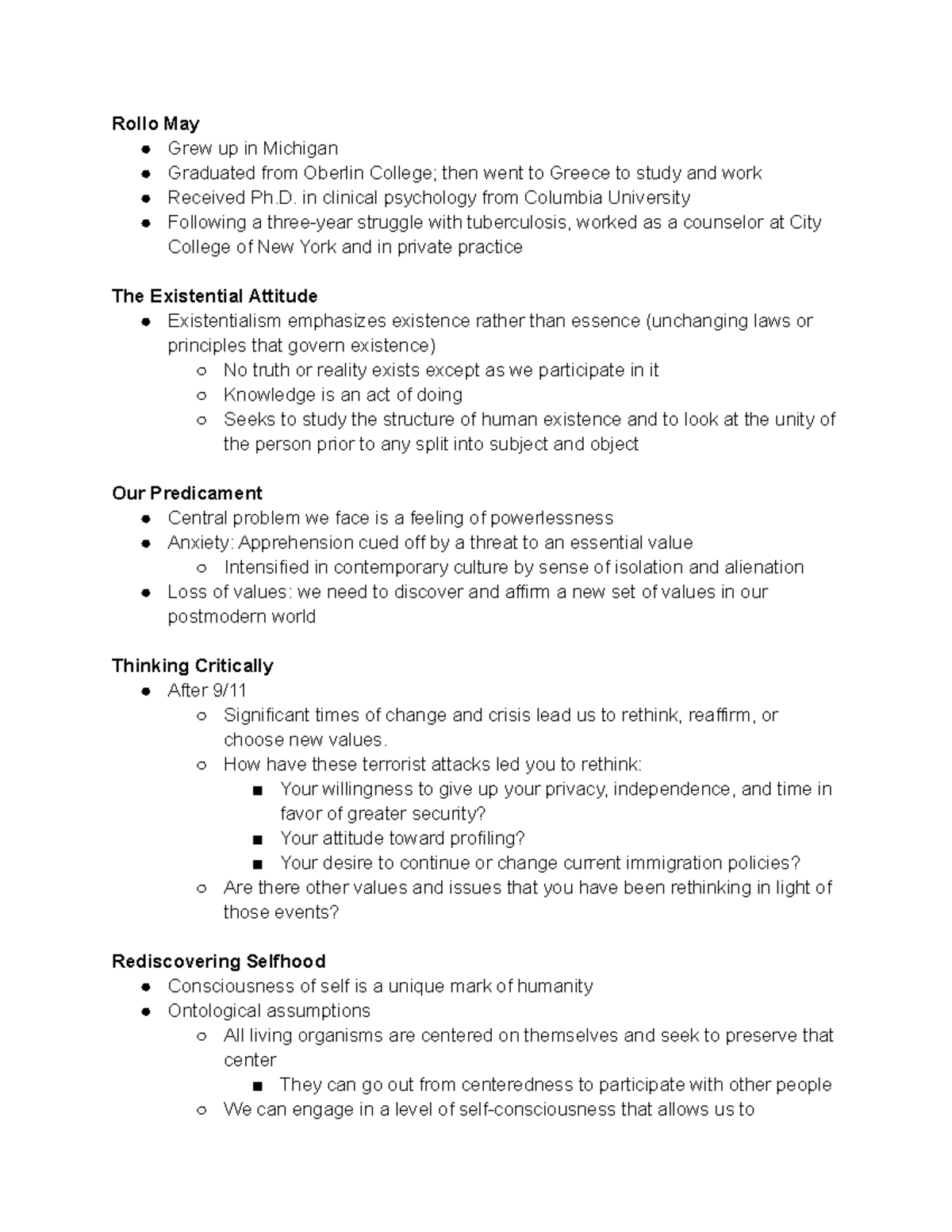 PSY311 Ch. 14 Existential Psychoanalysis Rollo May - Rollo May Grew up ...