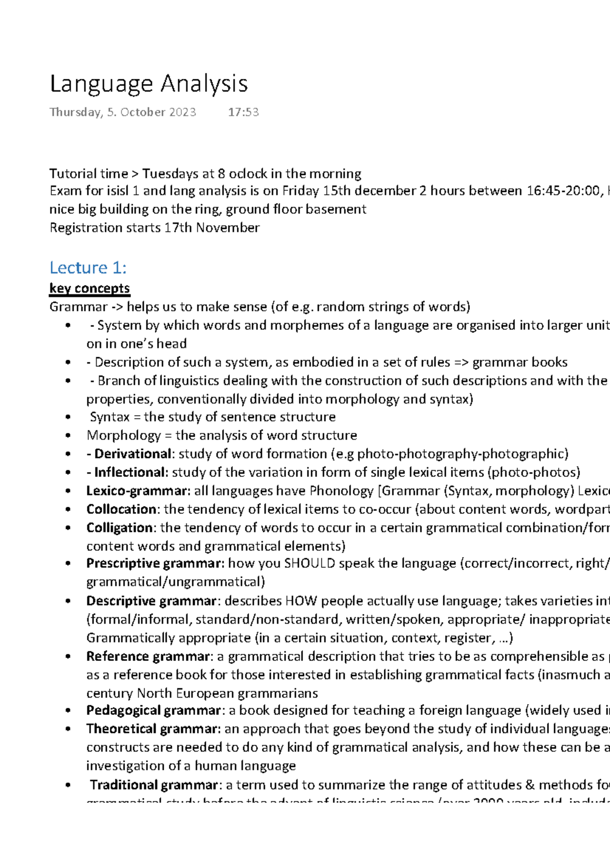 Language Analysis notes unit 1 to unit 8 - Tutorial time > Tuesdays at ...