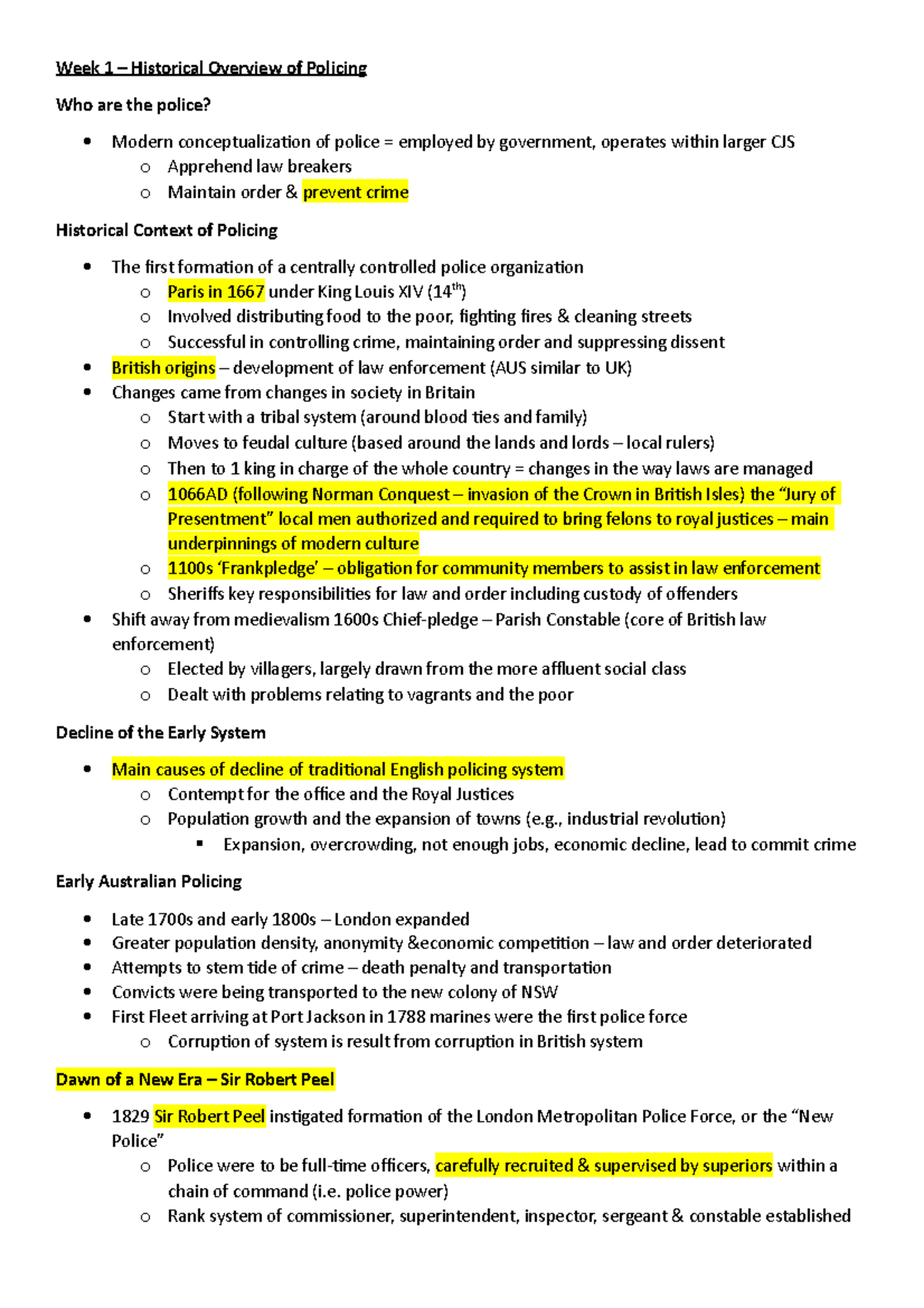 Week 1 - Historical Overview of Policing - Week 1 – Historical Overview ...