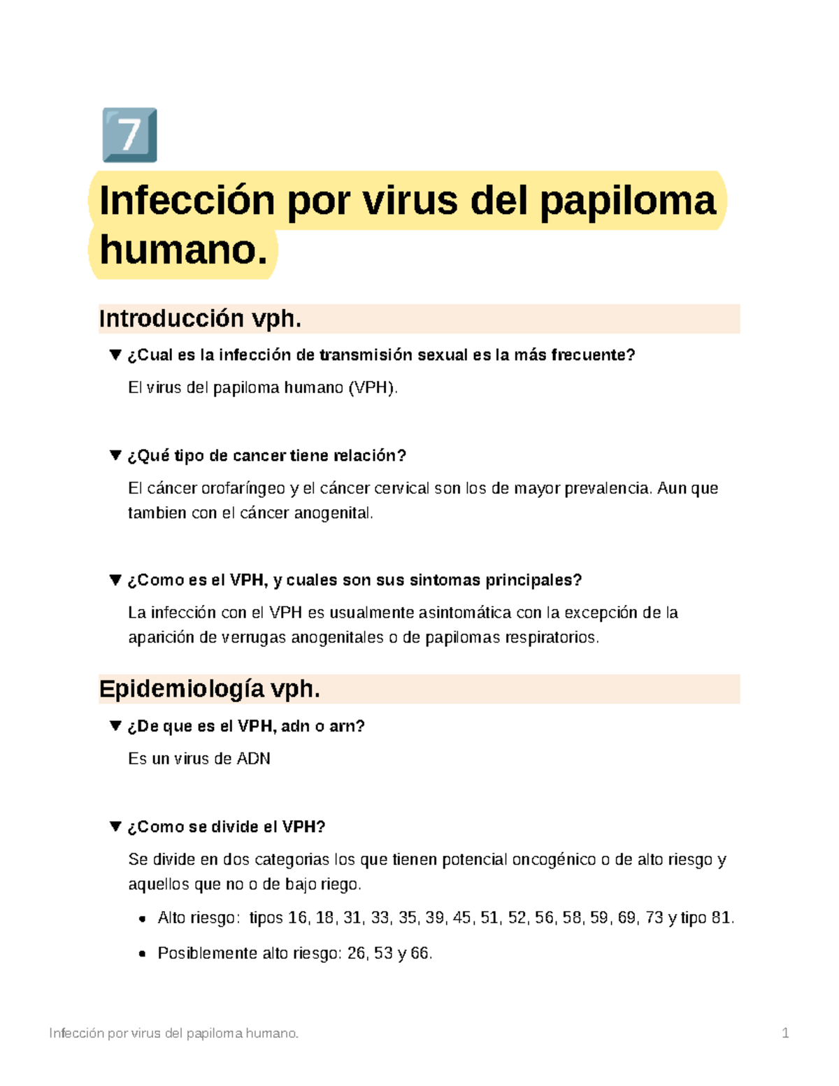 Infección por VPH Resumen Infectología - ¶ Infección por virus del ...