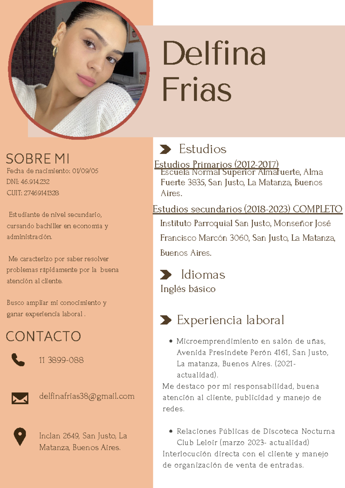Curriculum vitae CV trabajo - SOBRE MI Fecha de nacimiento: 01/09/ DNI ...