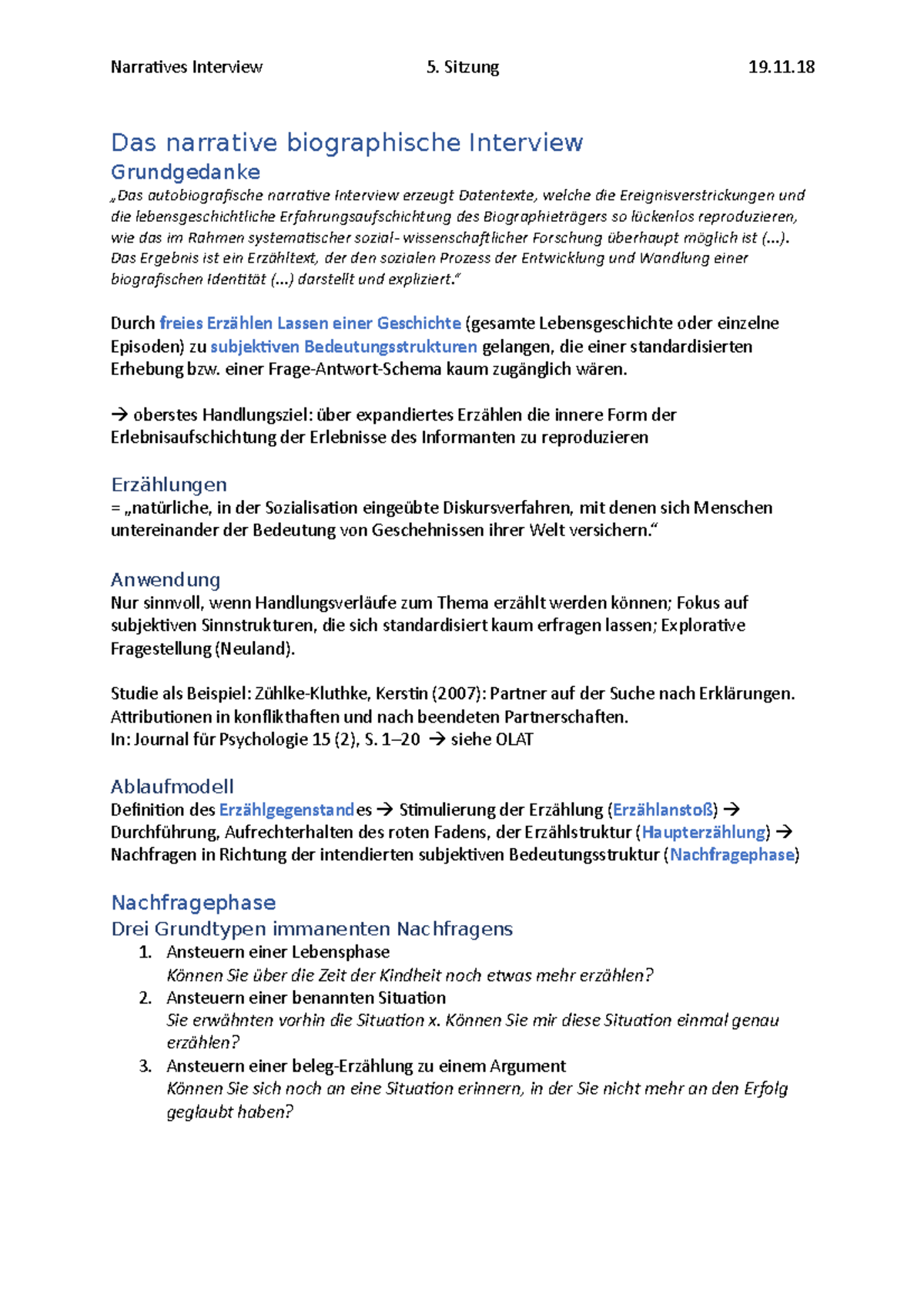 Das narrative biographische Interview - Narratives Interview 5. Sitzung ...