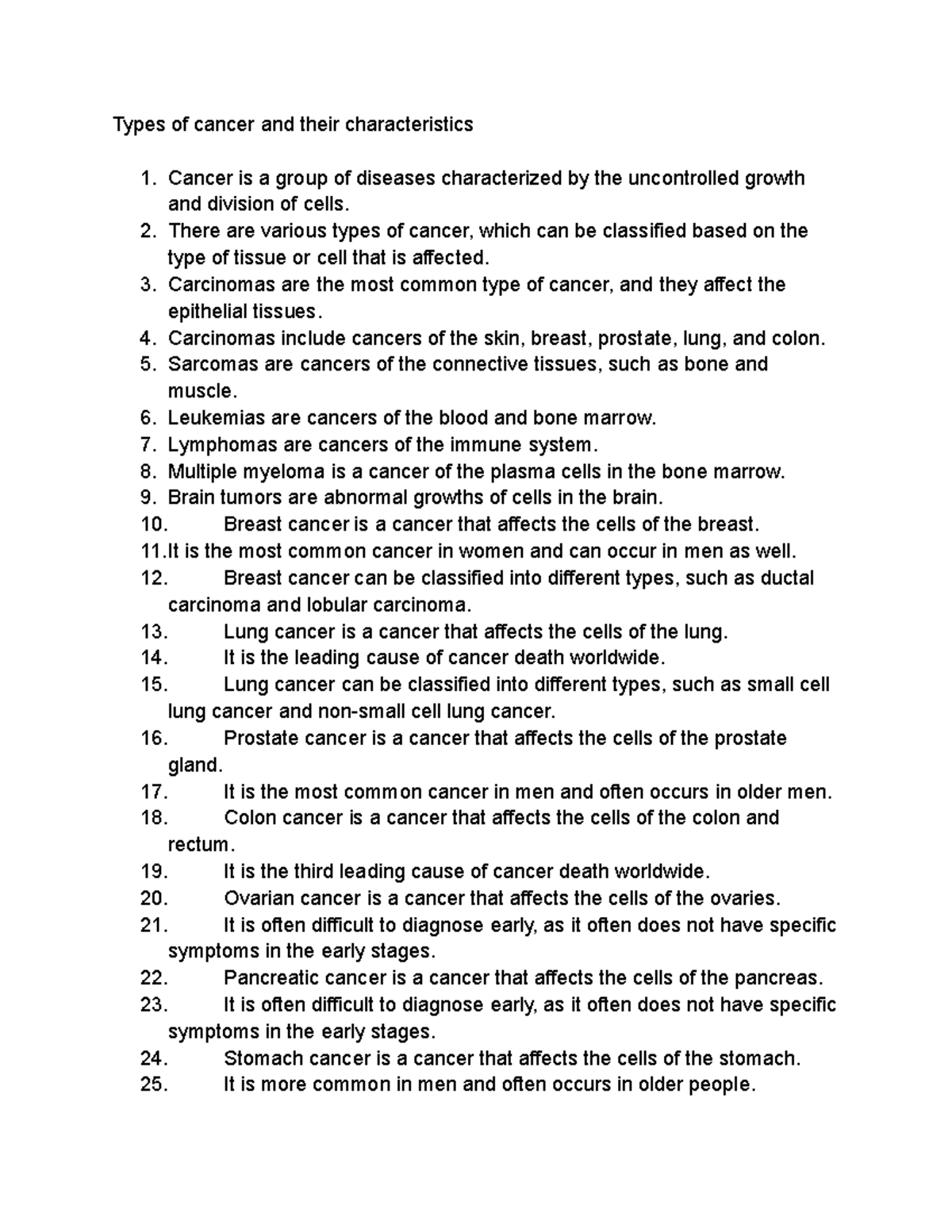 Types of cancer and their characteristics - There are various types of ...