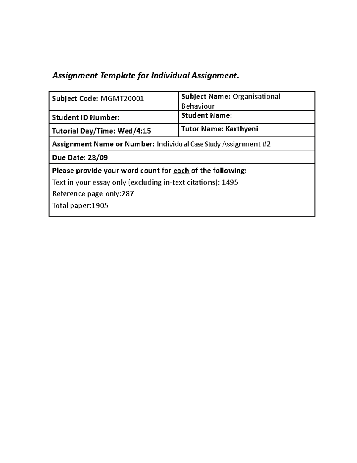 Individual Assignment #2 Coversheet (OB) (2) - Assignment Template for ...